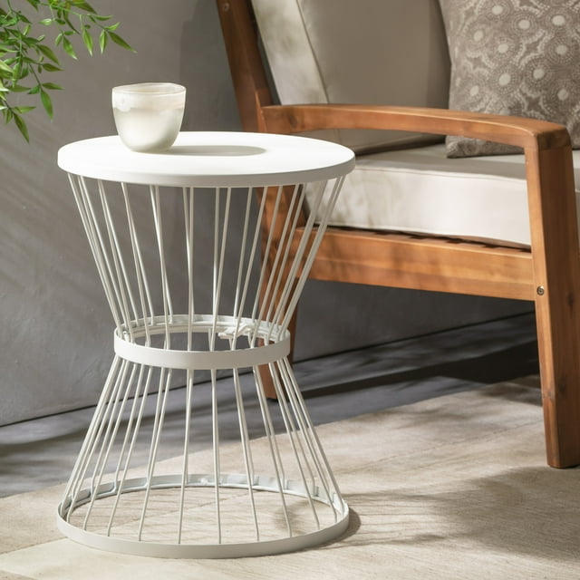 Noble House Lassen Outdoor Metal 16 Inch Side Table in Matte White ...