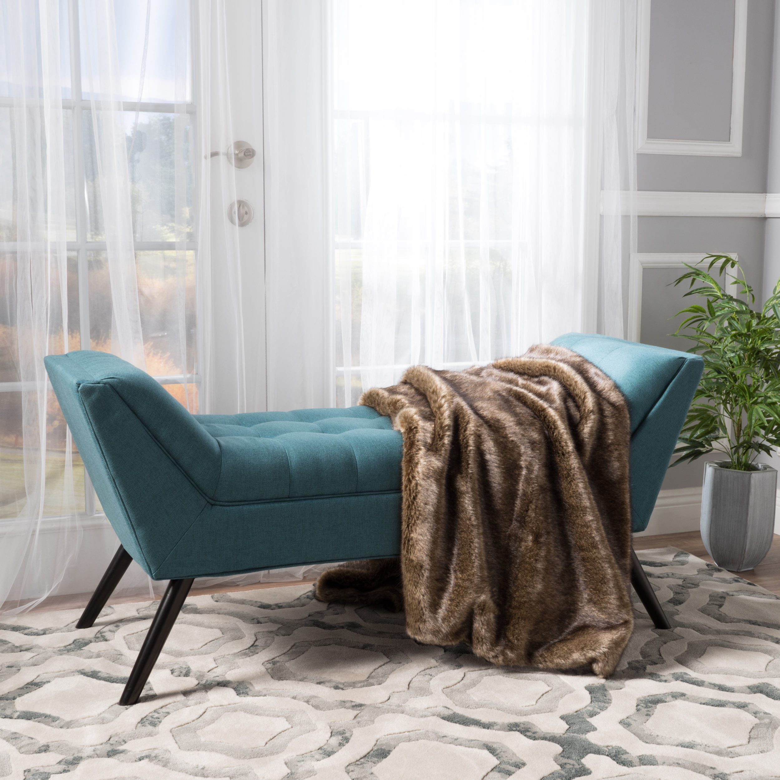 Free Shipping! Noble House Lauren Dark Teal Fabric Bench with Padded ...