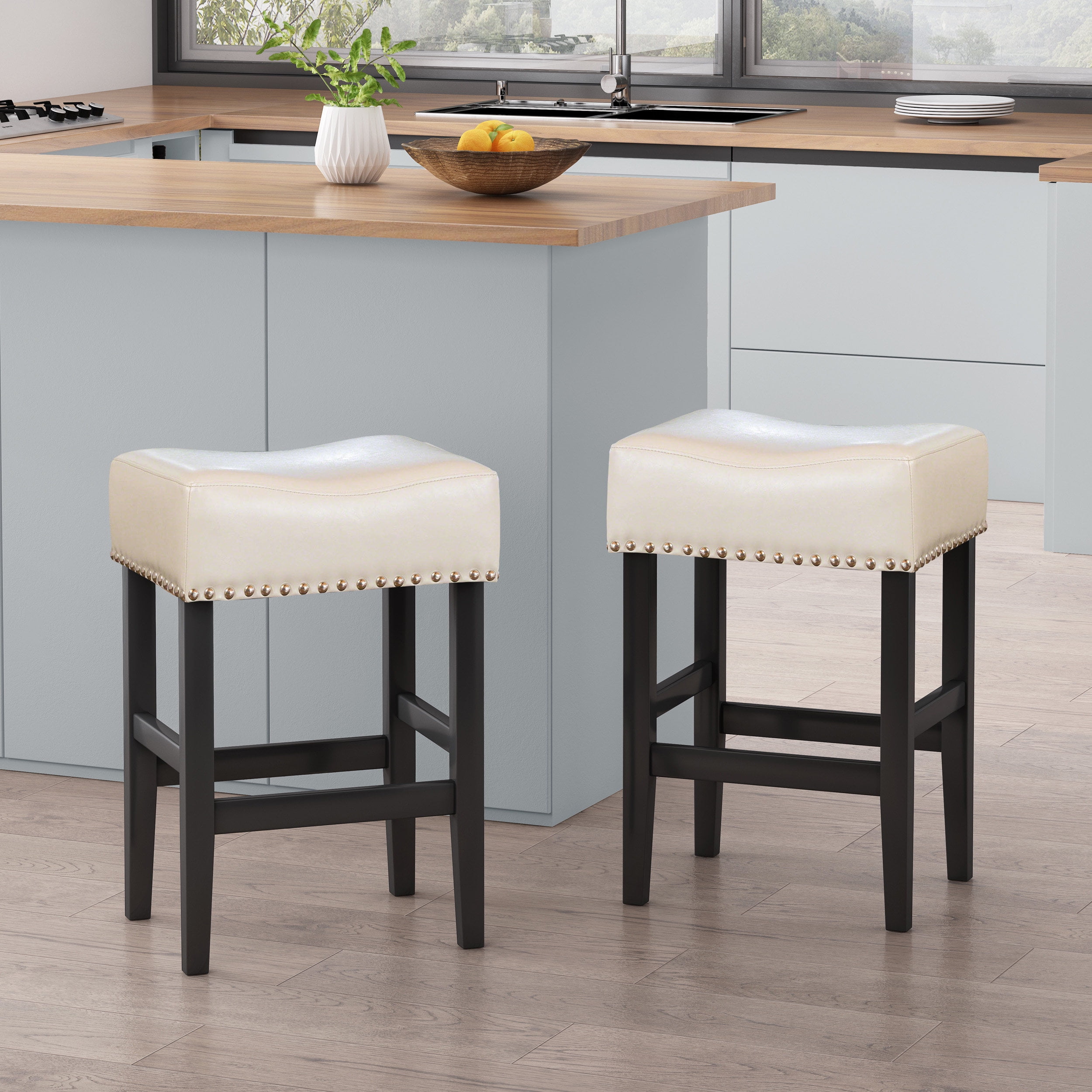 Noble House Lauren Indoor Backless Ivory Counter Stool (Set of 2 ...