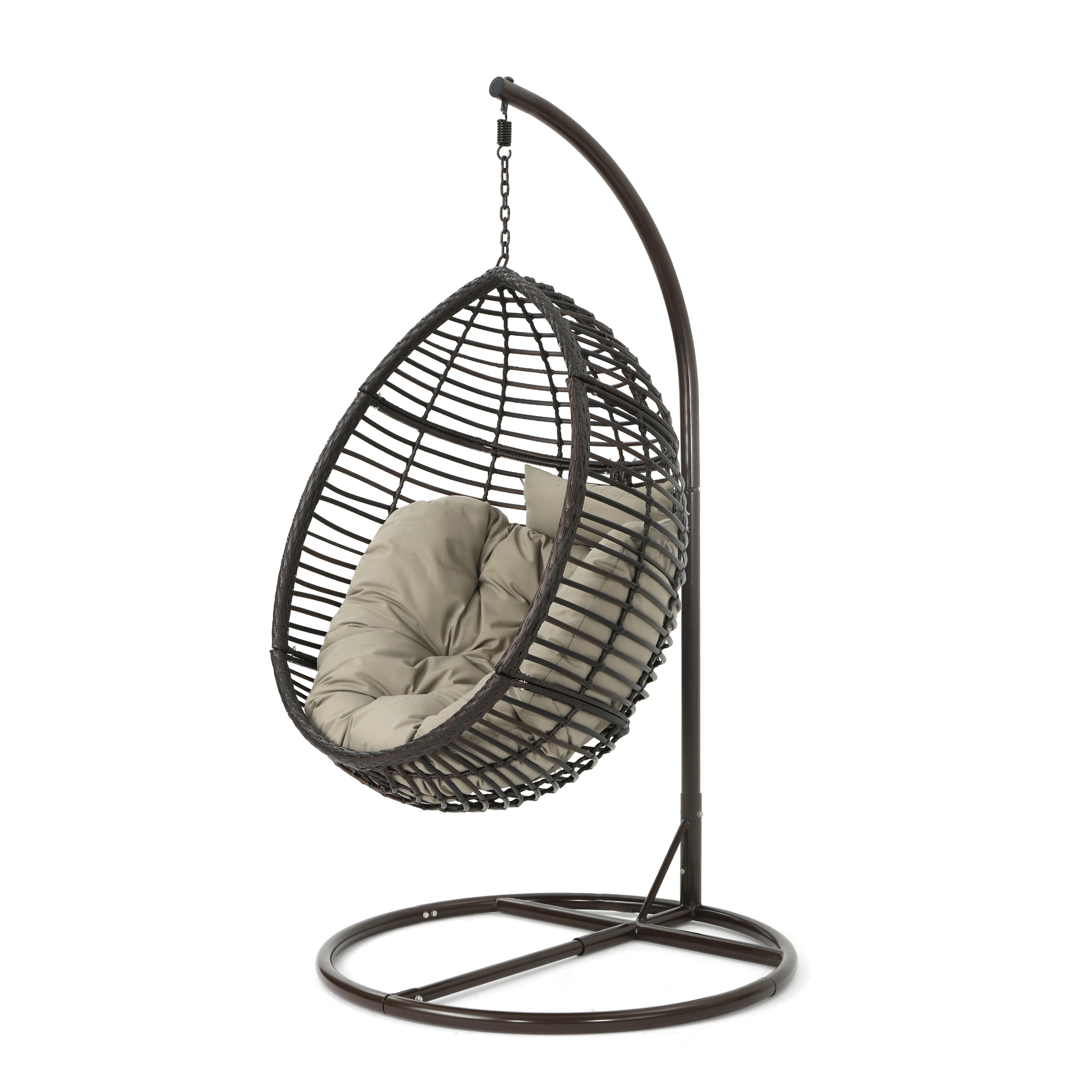 Noble House Layla Outdoor Wicker Hanging Basket Chair in Brown and ...