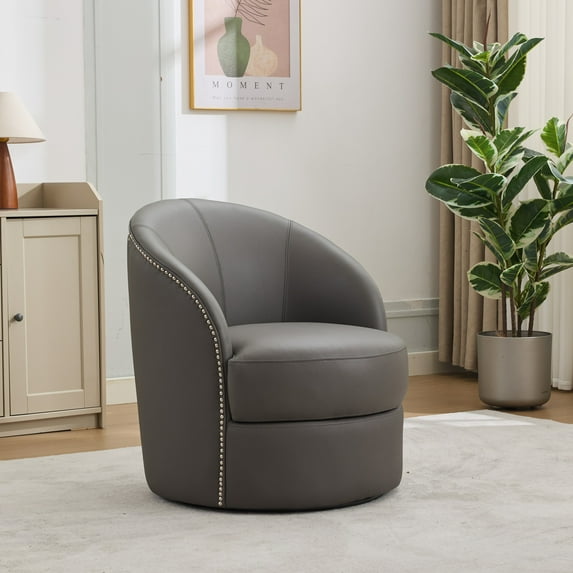 Noble House Leather Swivel Accent Chair, 360° Spin Mid-Century Modern ...