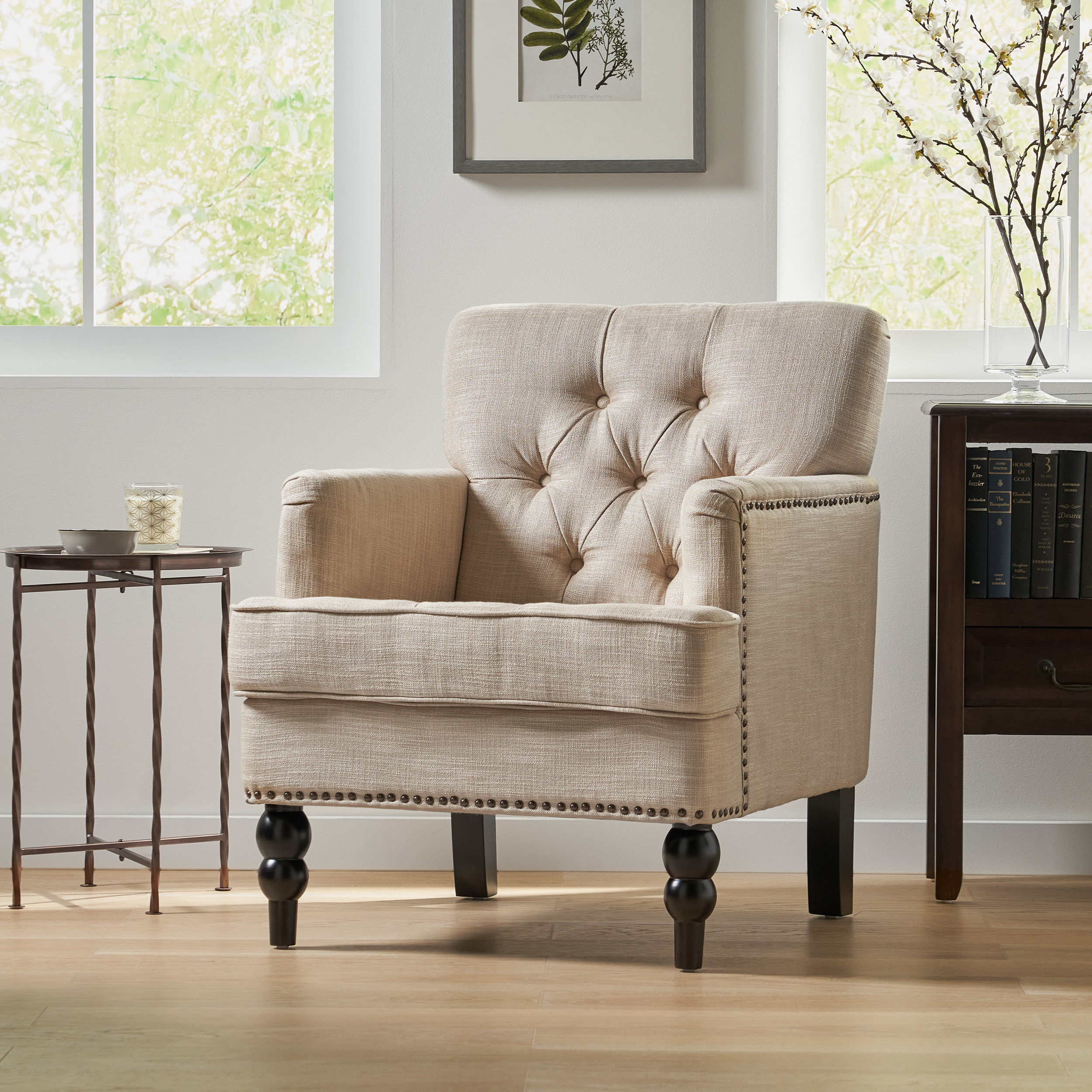 Noble House Charles Fabric Light Beige High Back Club Chair, Beige ...