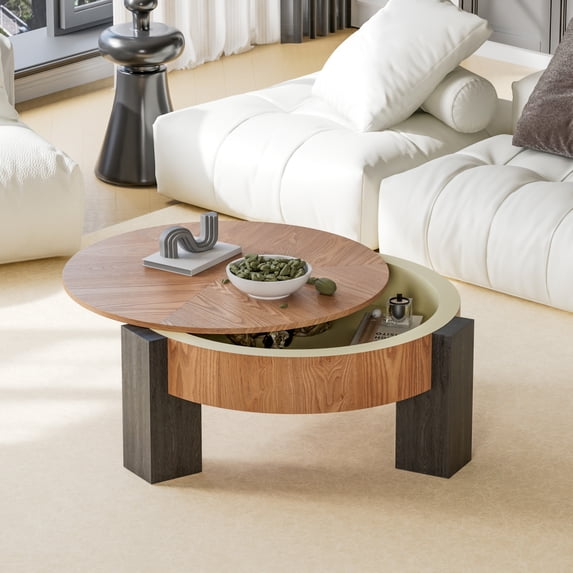 Noble House Lira 33" Round Coffee Table with Hidden Storage, Sturdy ...