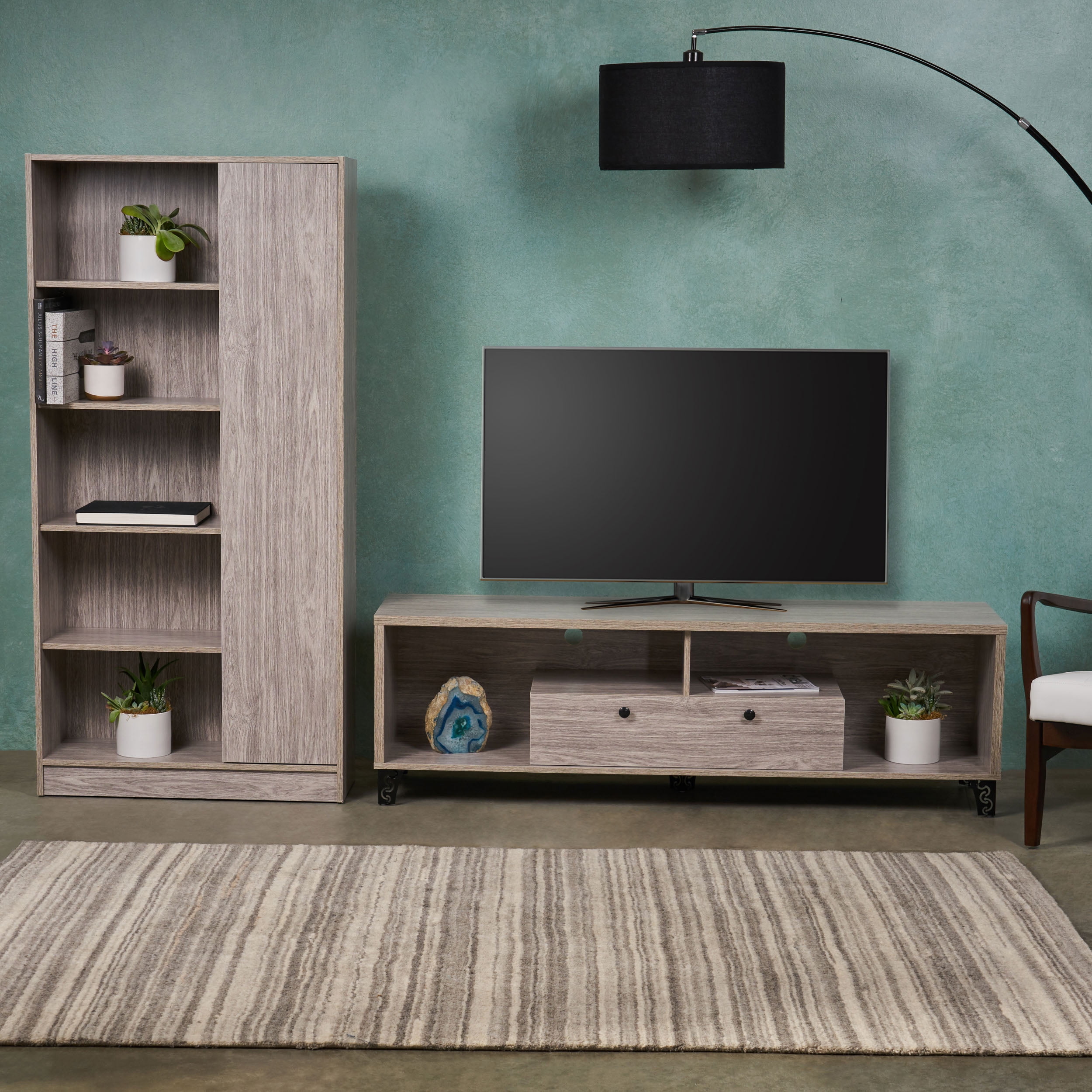Noble House Malakai Indoor Mid Century 2 Piece Entertainment Center Set ...