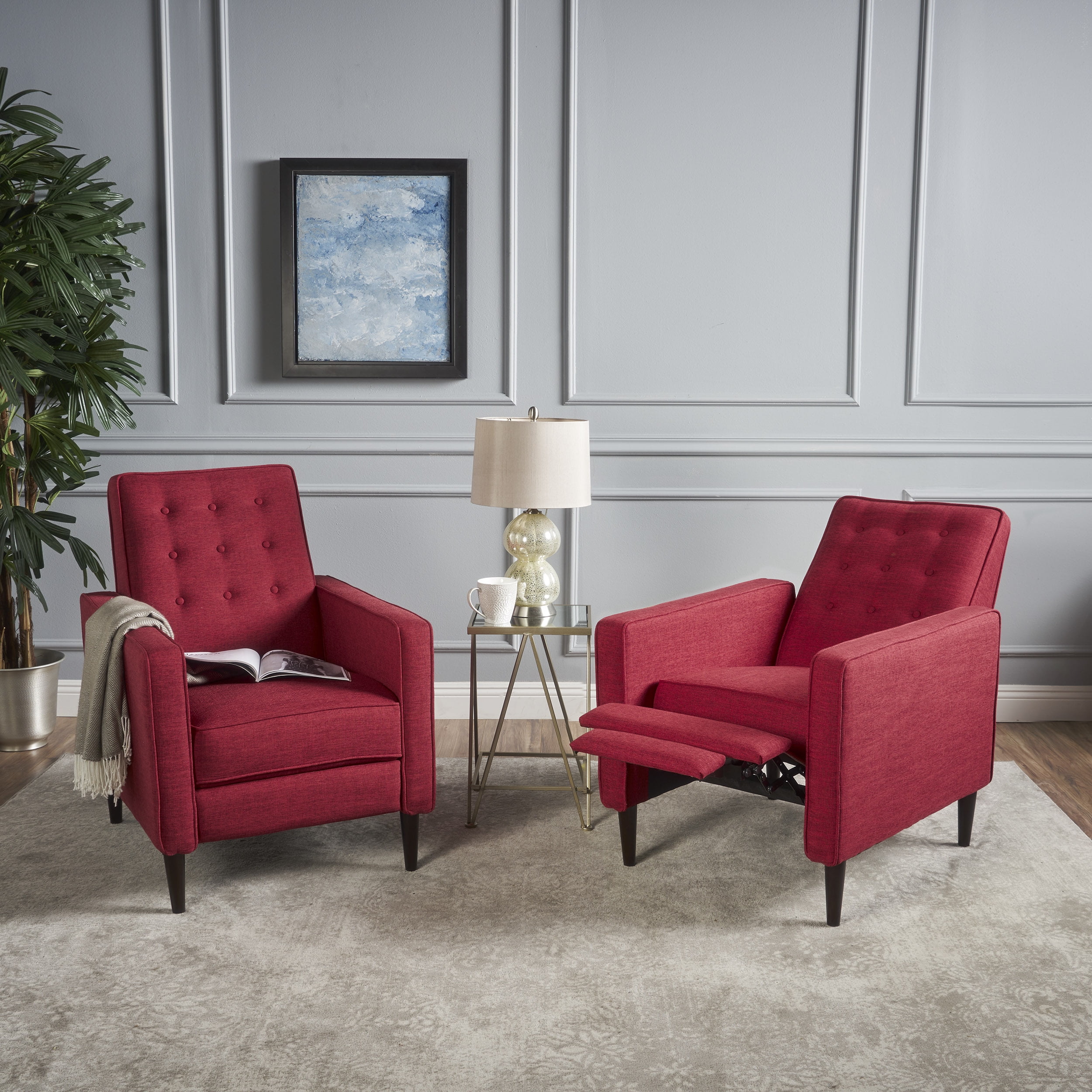 Free Shipping! Noble House Melvin Modern Tufted Red Fabric Recliner ...
