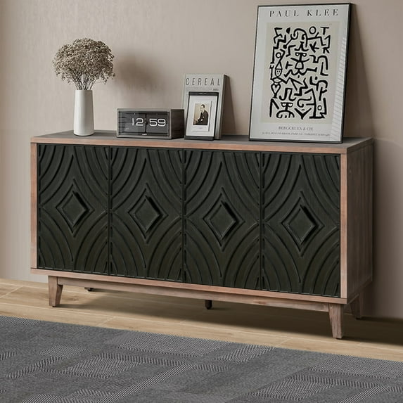 Noble House Mid-Century Buffet Sideboard, 4-Door Diamond Pattern ...