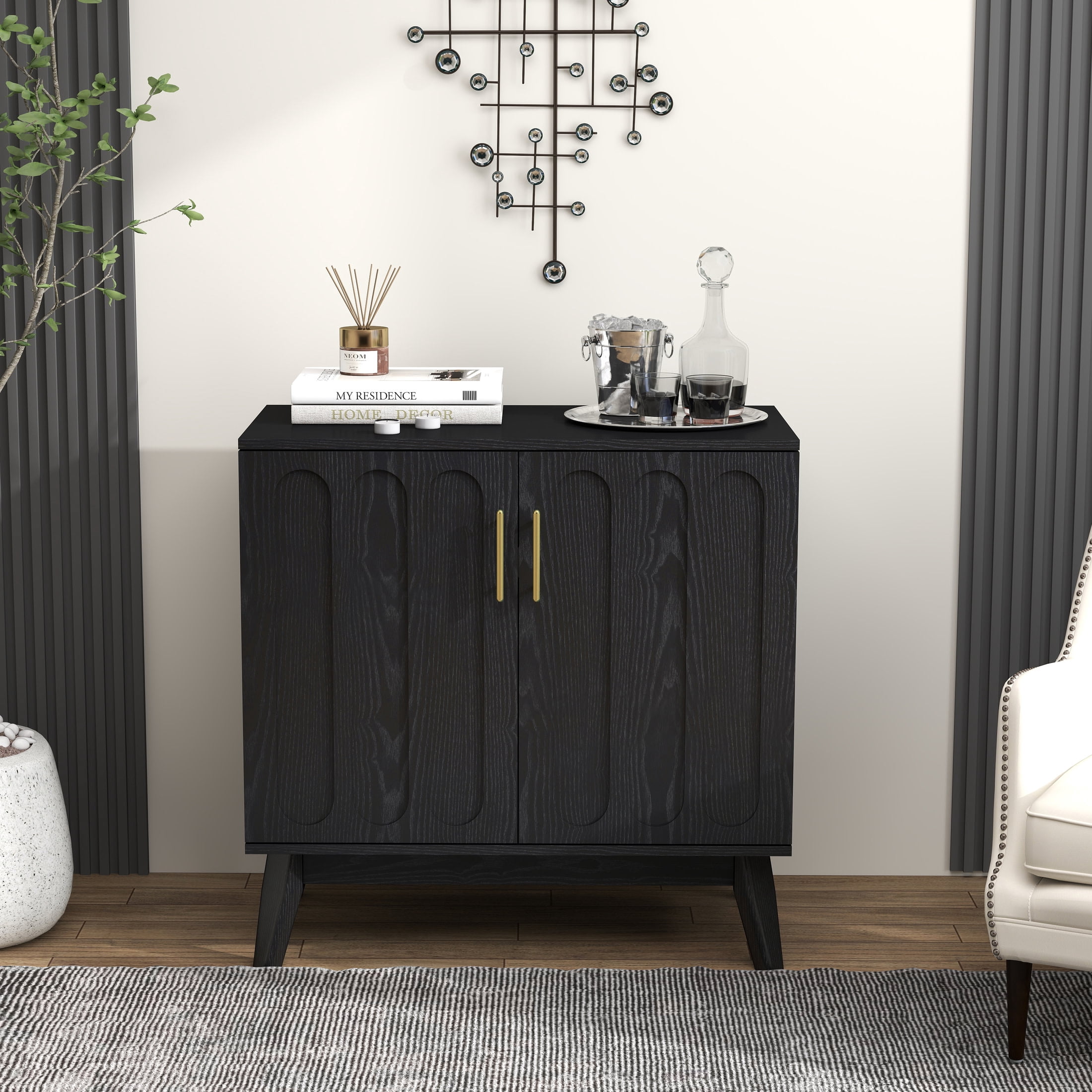 Noble House Mid-Century Fluted Sideboard Buffet Cabinet with Adjustable ...