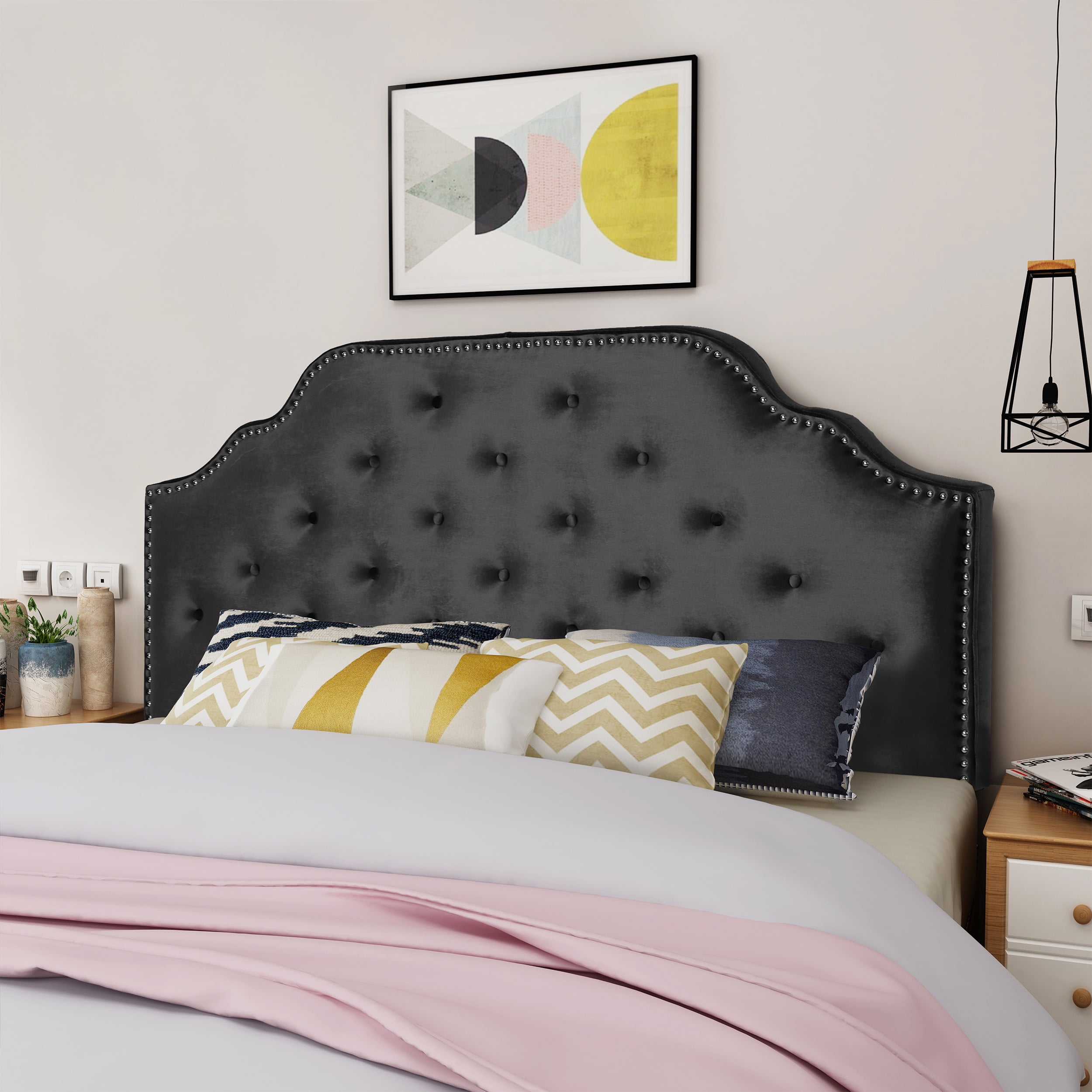 Noble House Miller Velvet Queen/Full Headboard, Black - Walmart.com