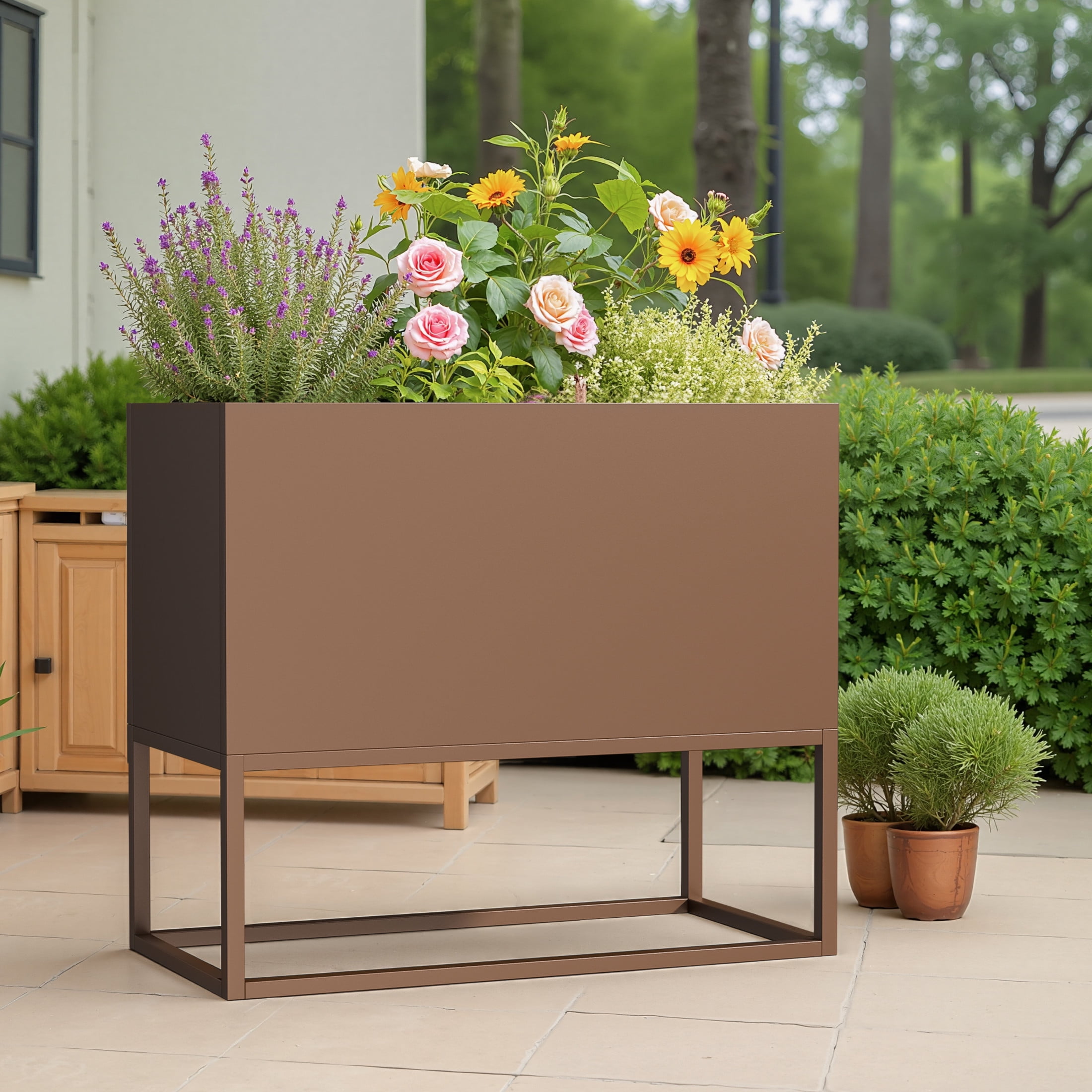 Noble House Minimalist 36“ Rectangular Planter, Raised Base, Drainage ...