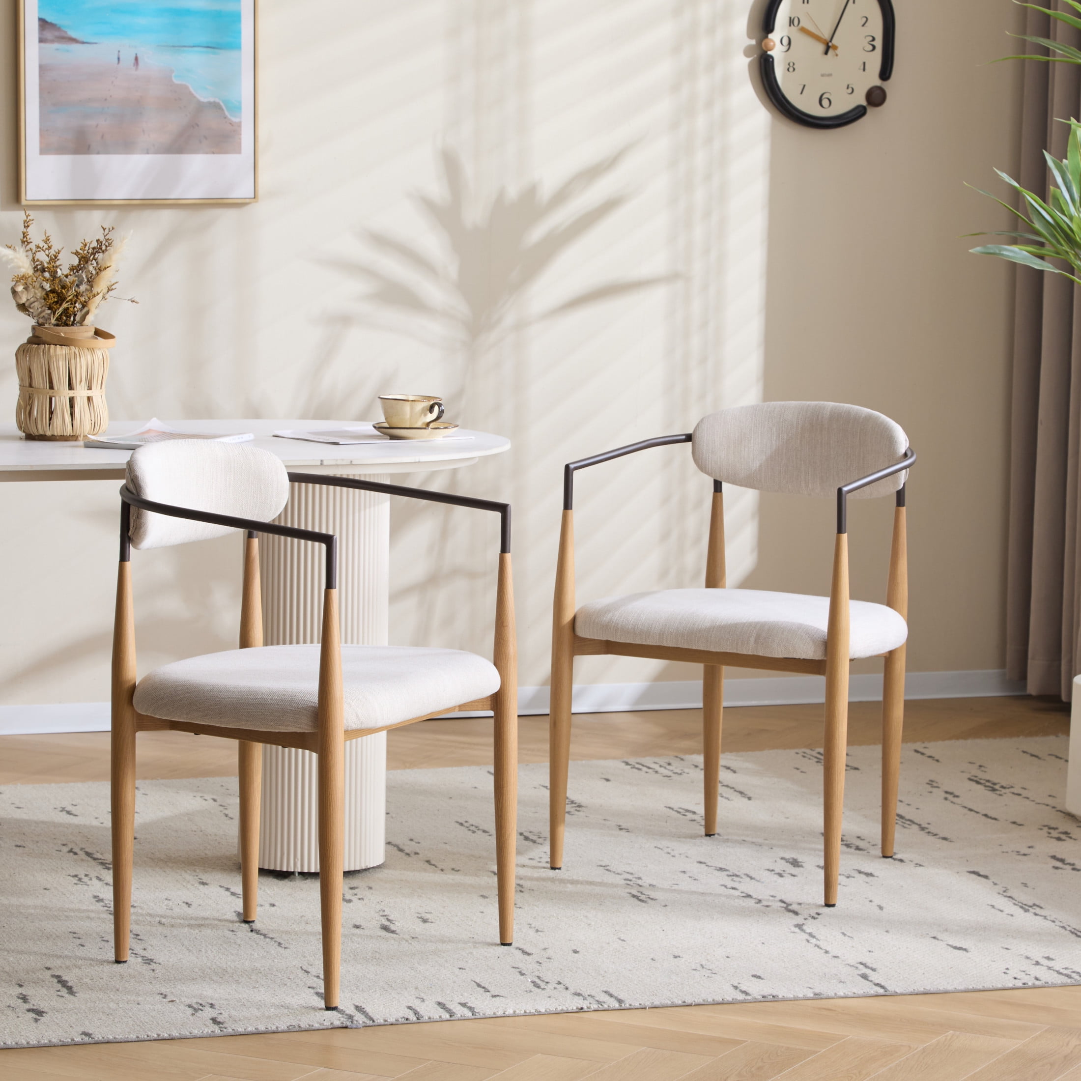 Noble House Minimalist Fabric Upholstered Dining Chairs with Metal ...