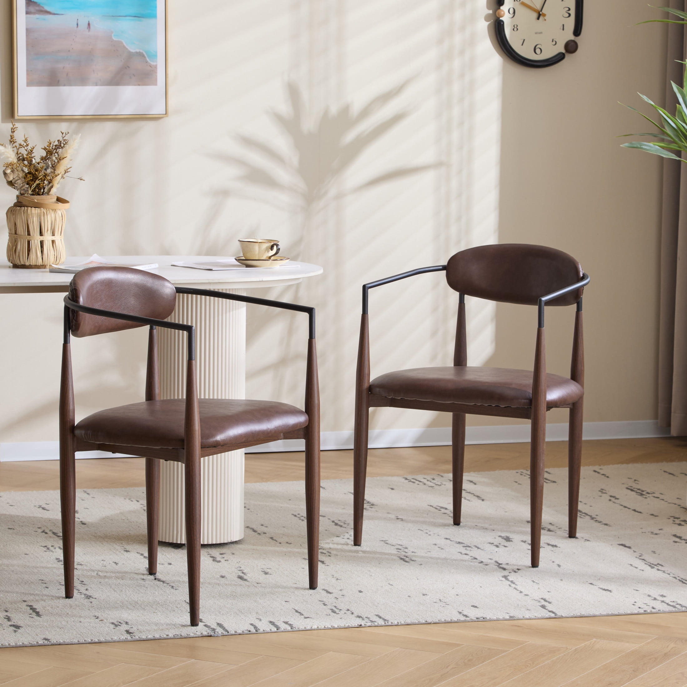 Noble House Minimalist PU Upholstered Dining Chairs with Metal Frame ...