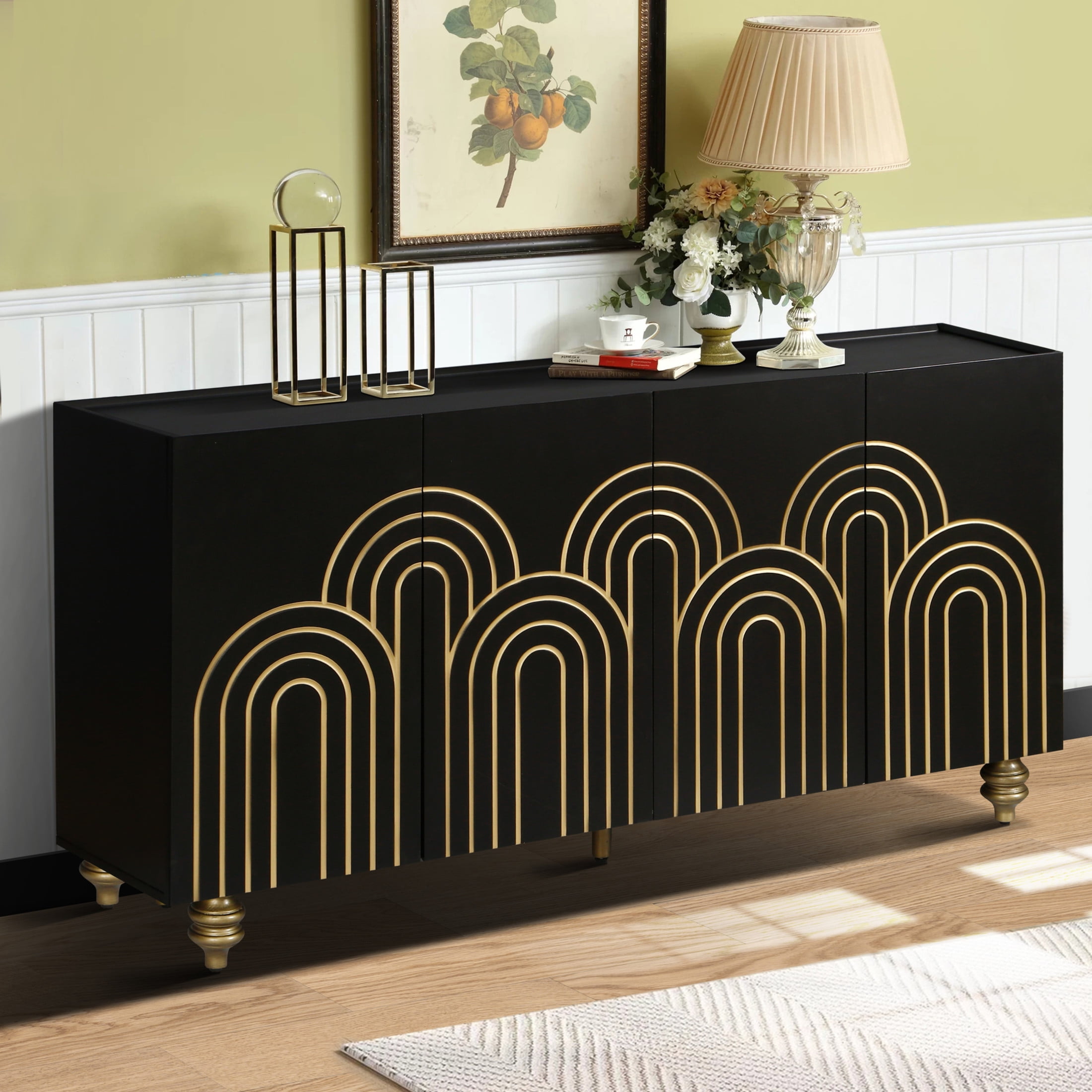 Noble House Modern Fluted Sideboard Buffet with 4 Doors and Adjustable ...