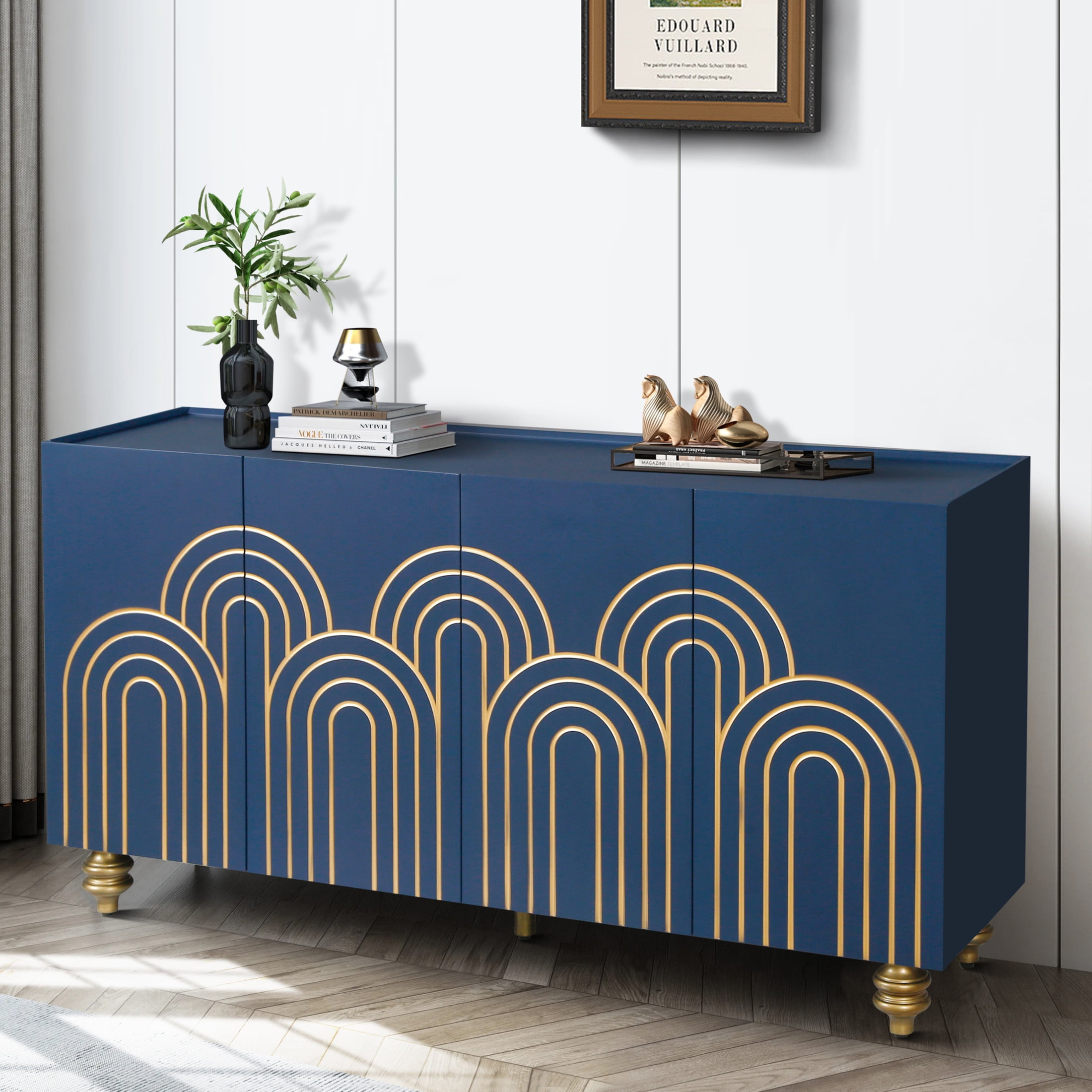 Noble House Modern Fluted Sideboard Buffet with 4 Doors and Adjustable ...