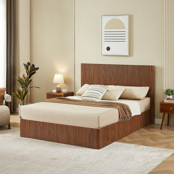 Noble House Modern Lift-Up Storage Bed Frame with Wooden Corrugated ...