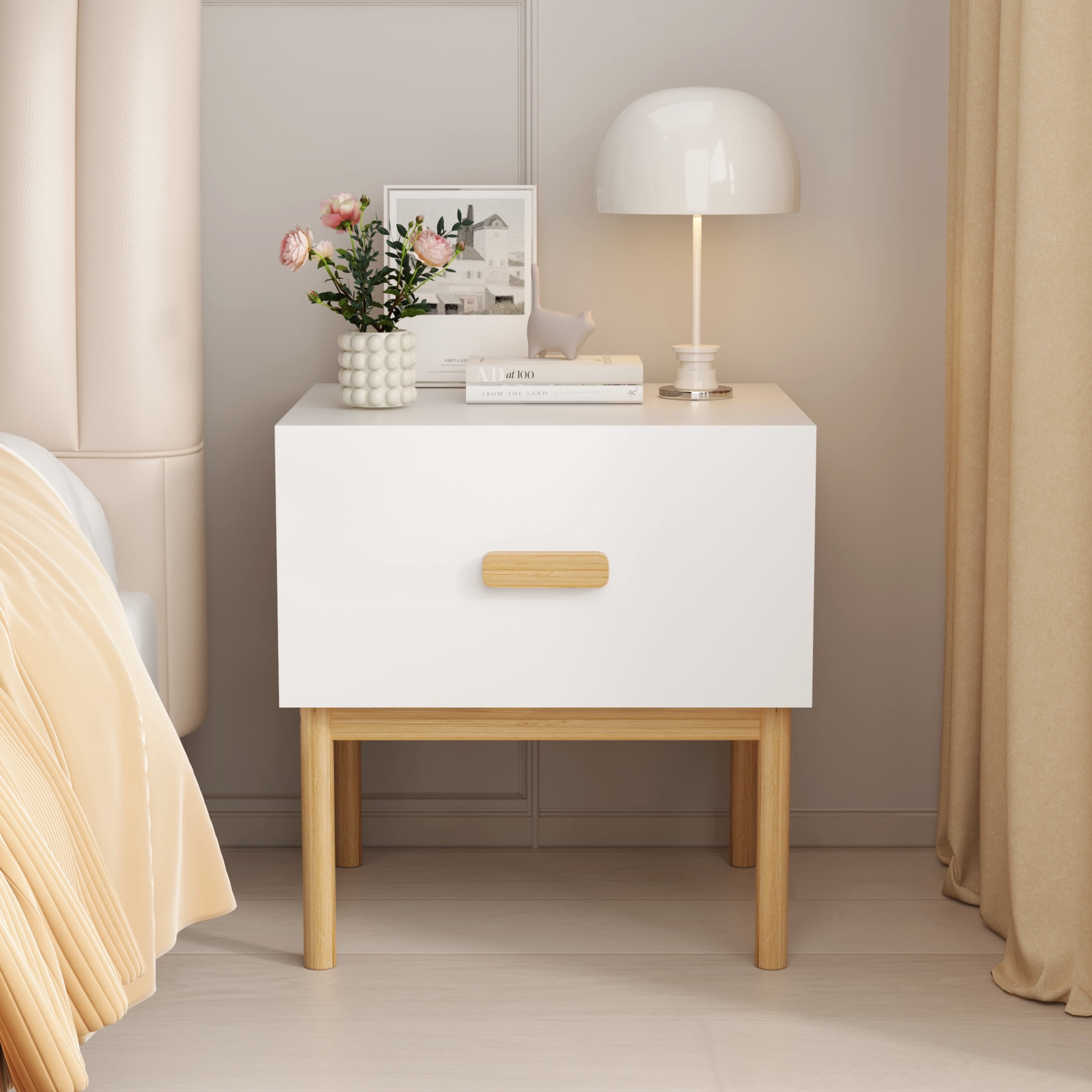 Noble House Modern Nightstand with Drawer, Minimalist Bedside Table ...