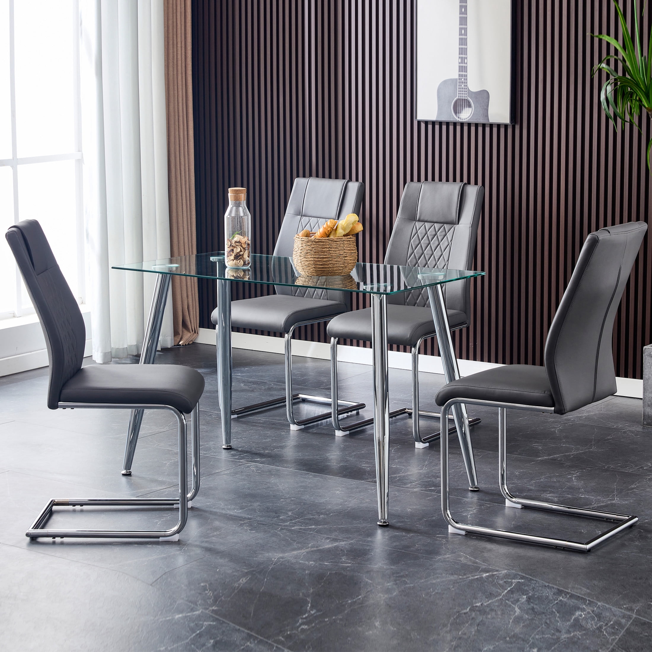 Noble House Modern Upholstered Dining Chairs, Faux Leather Padded Seat ...