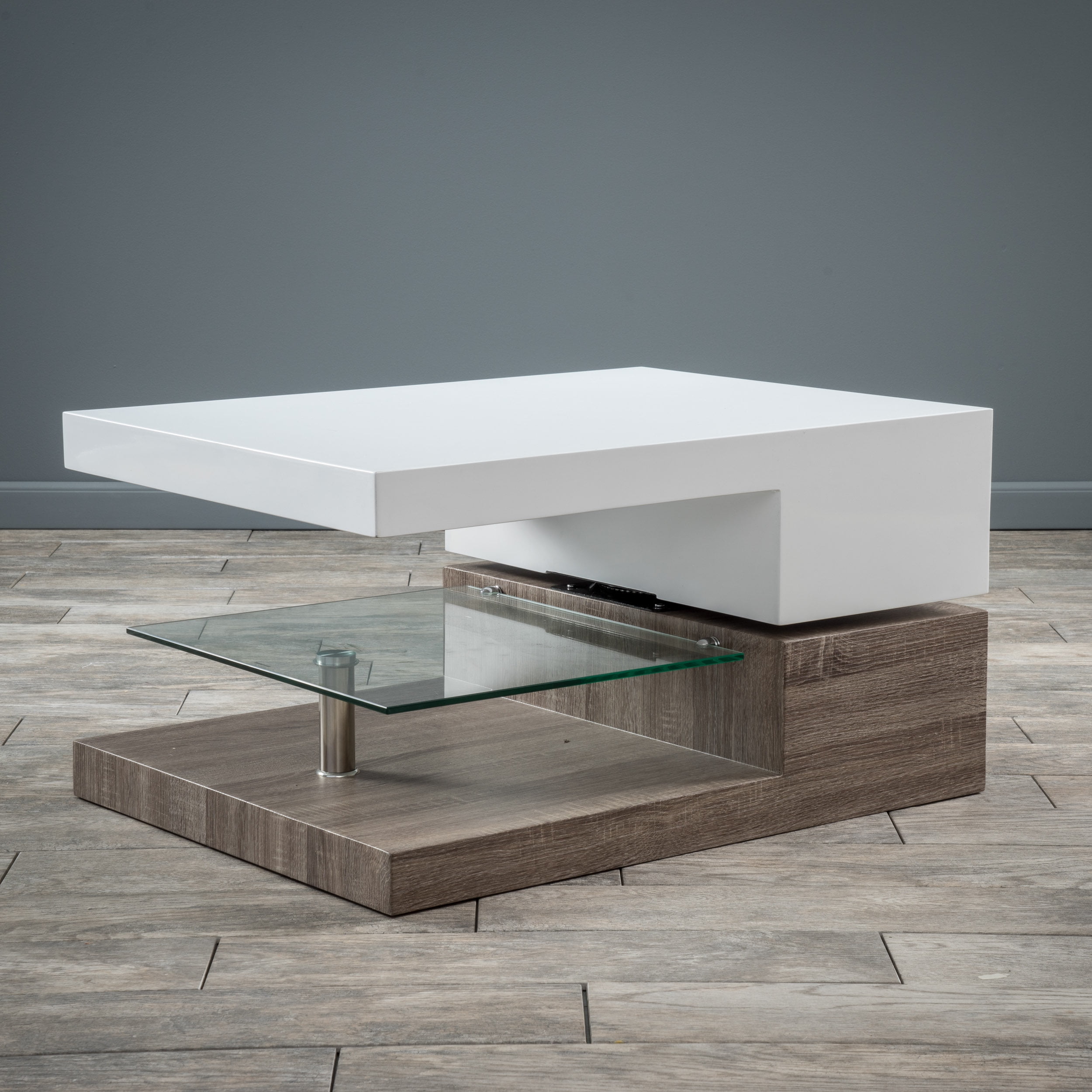 Noble House Modern Wood and Glass Rectangle Coffee Table, Multi Color ...