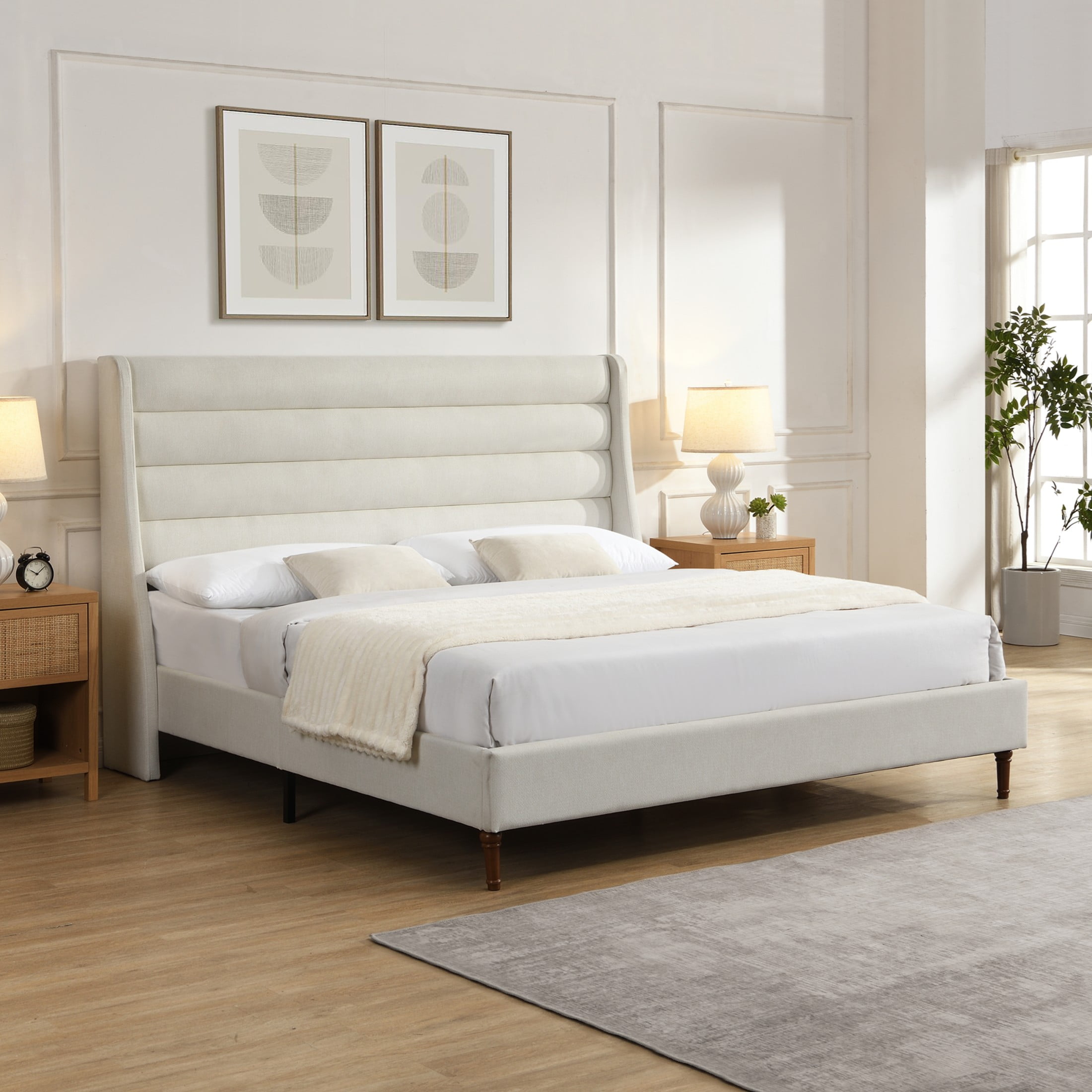 Noble House Nadia King Upholstered Platform Bed, Chenille Wave High ...