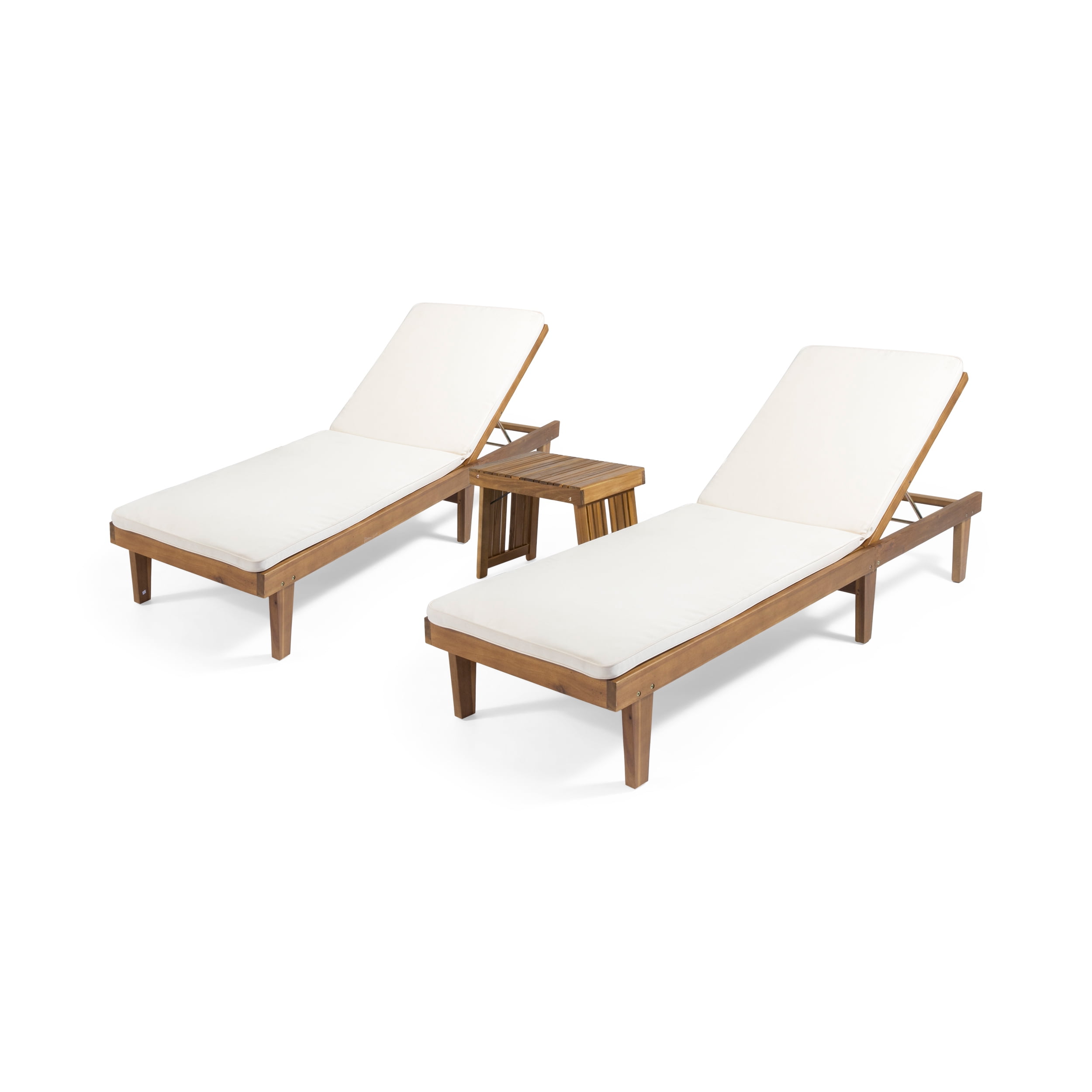 Noble House Nadine Outdoor Wood 3-Pc Chaise Lounge Set Cushion Teak ...