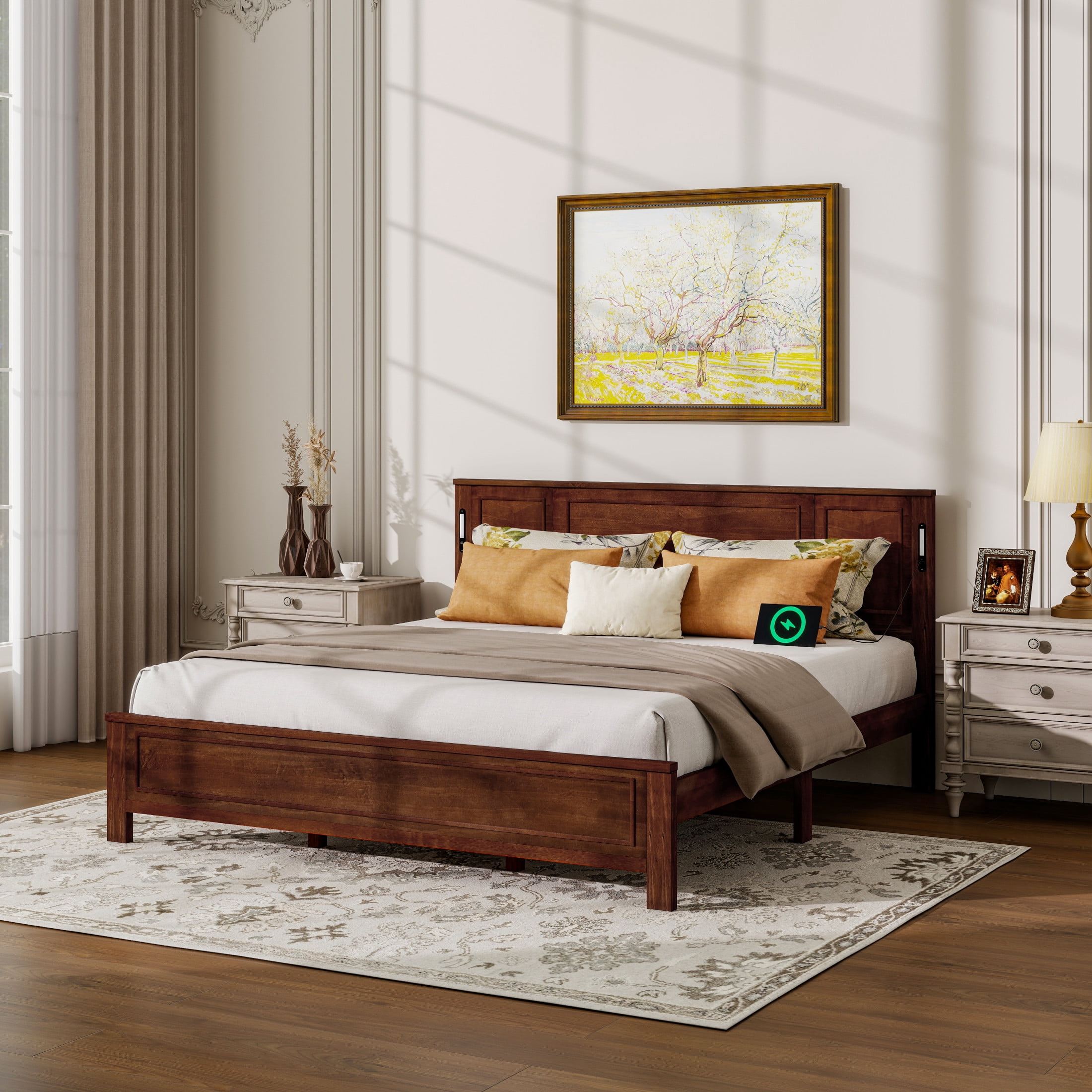Noble House Nesta King Bed Frame with LED Headboard and USB Charging ...