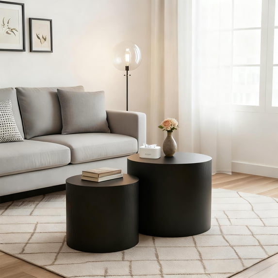 Noble House Nesting Coffee Table, Modern Round Wood Side Table, for ...