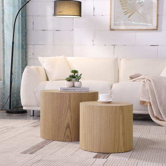 Noble House Nesting Round Table Set, MDF with Oak Veneer, Side/End ...