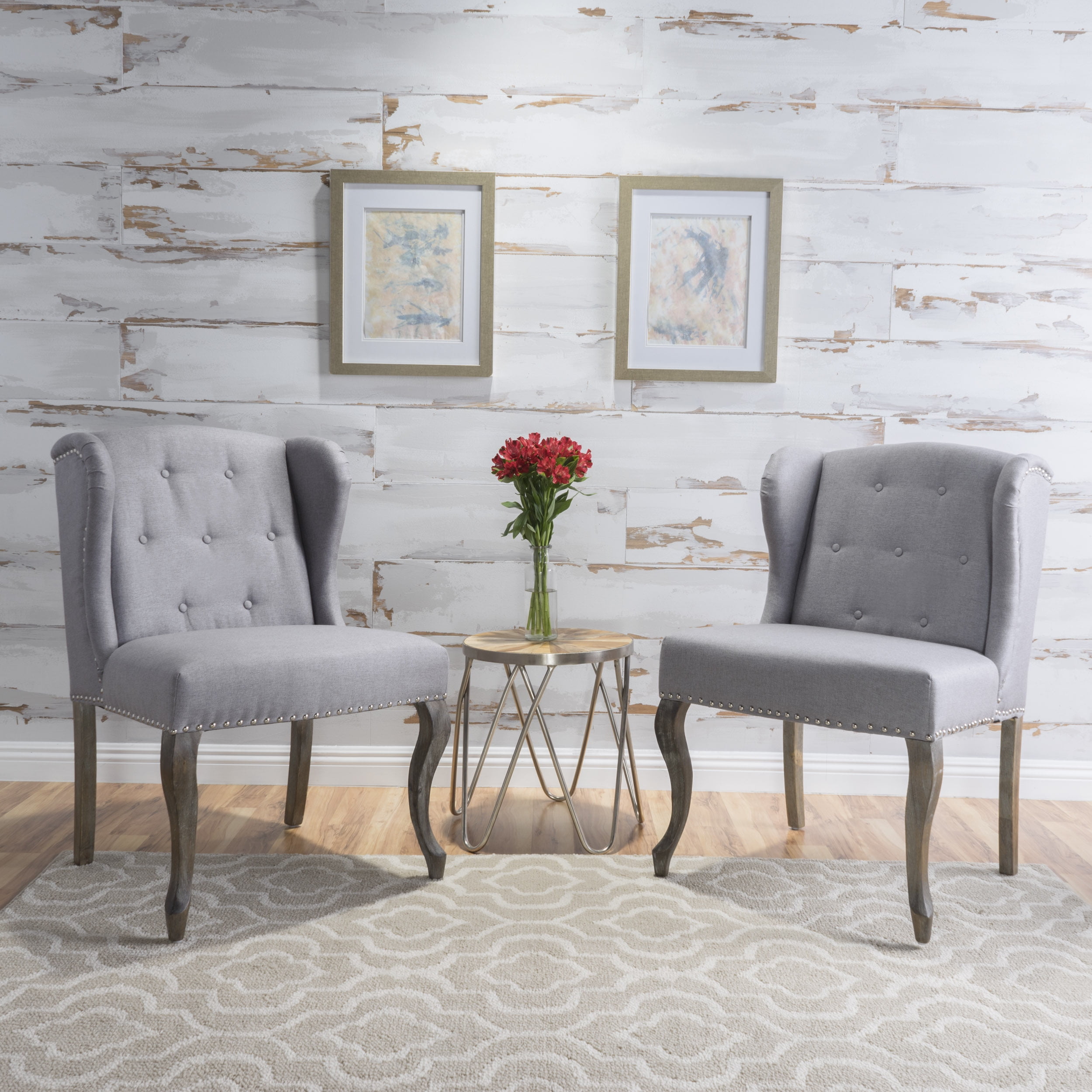 Noble House Nina Fabric Chair - Light Gray Wingback Chairs - Walmart.com