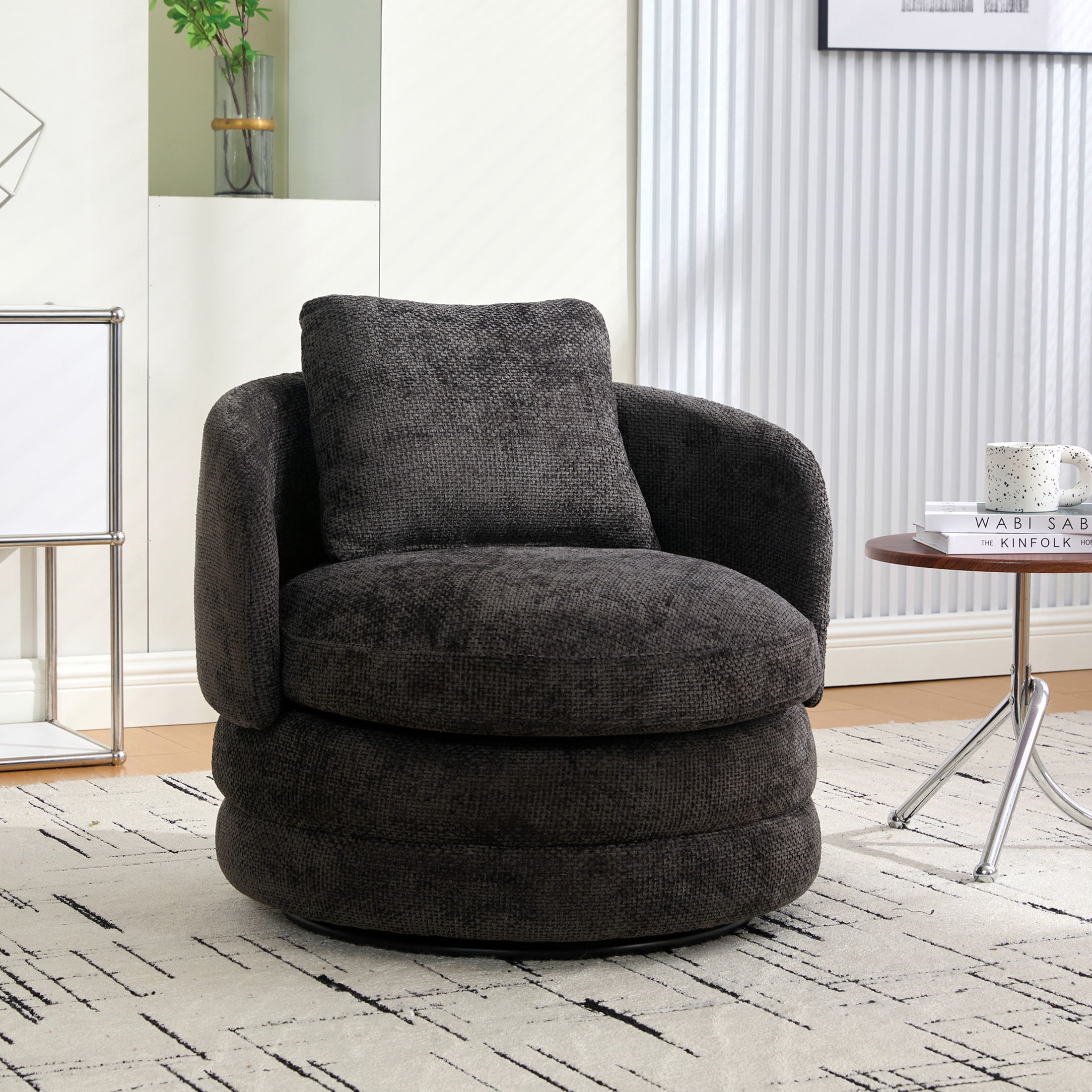Noble House Norlyn 30" Chenille Swivel Barrel Accent Chair, 360° Comfy ...
