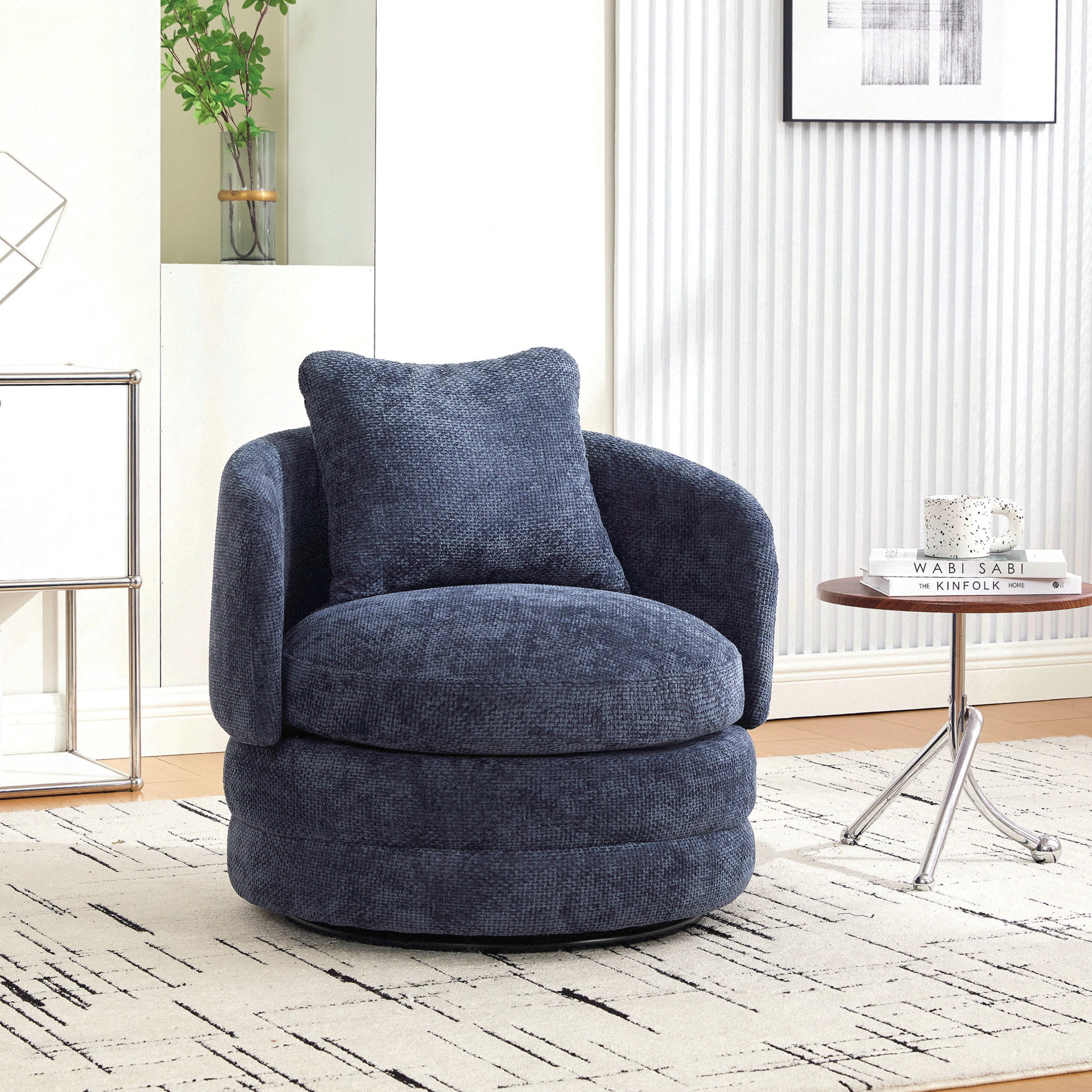Noble House Norlyn 30" Chenille Swivel Barrel Accent Chair, 360° Comfy ...