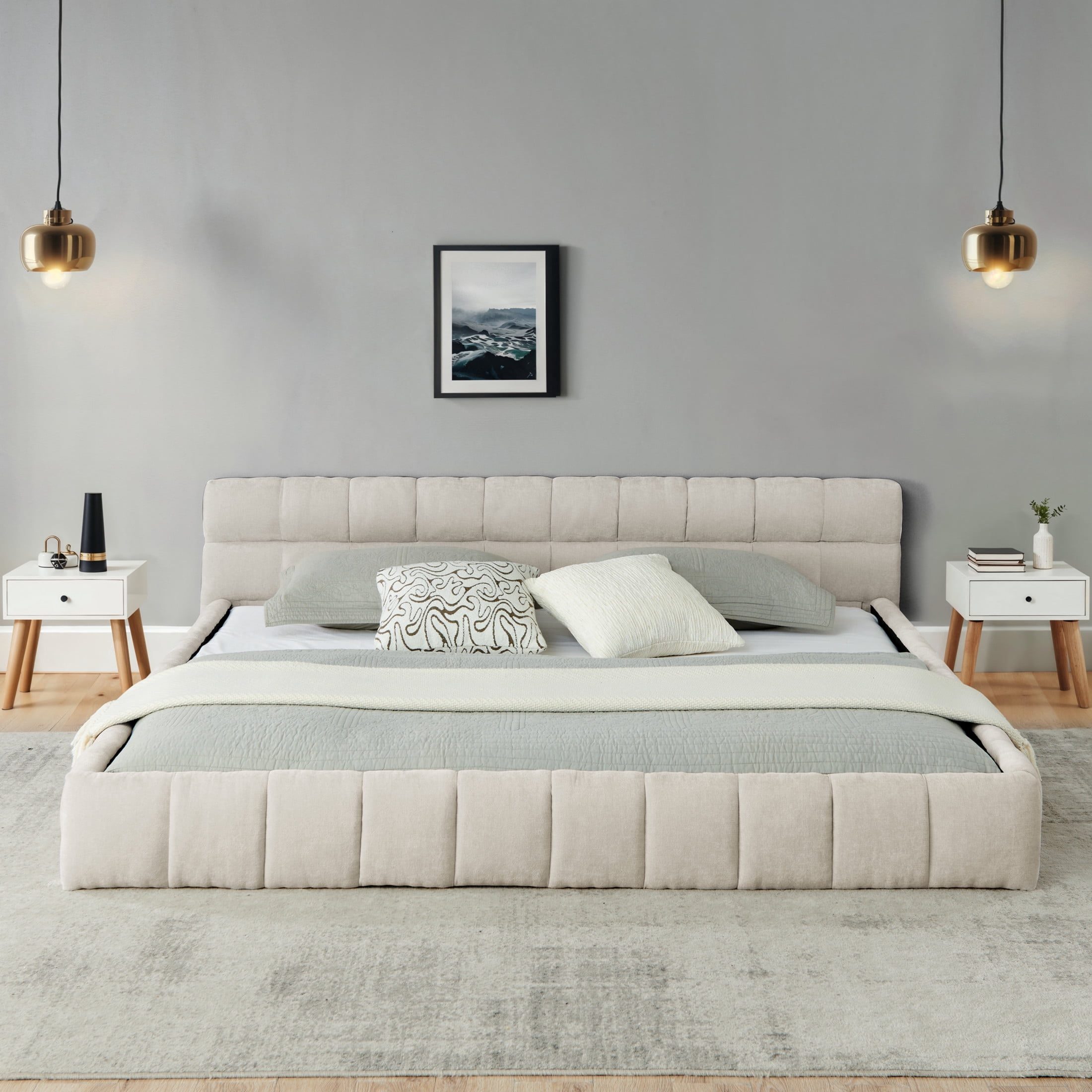 Noble House Oprah California King Size Chenille Upholstered Bed Frame ...