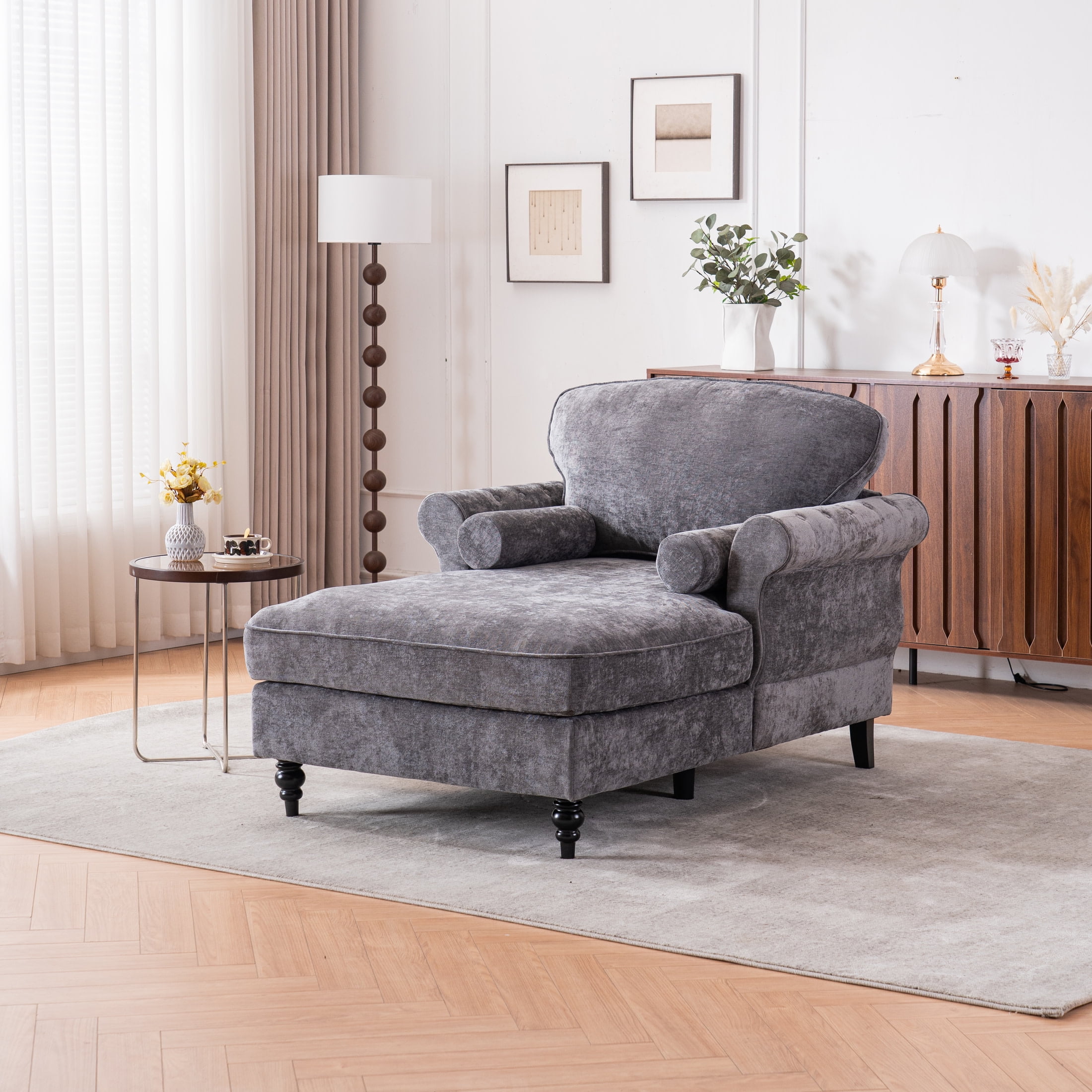 Noble House Oversized Chaise Lounge, Chenille Upholstered Single Sofa ...