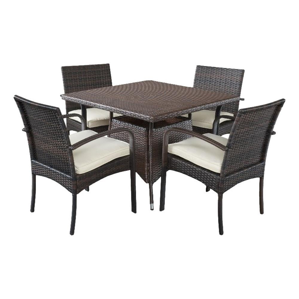 Noble House Patterson 5-Piece Transitional Faux Rattan/Iron Dining Set ...