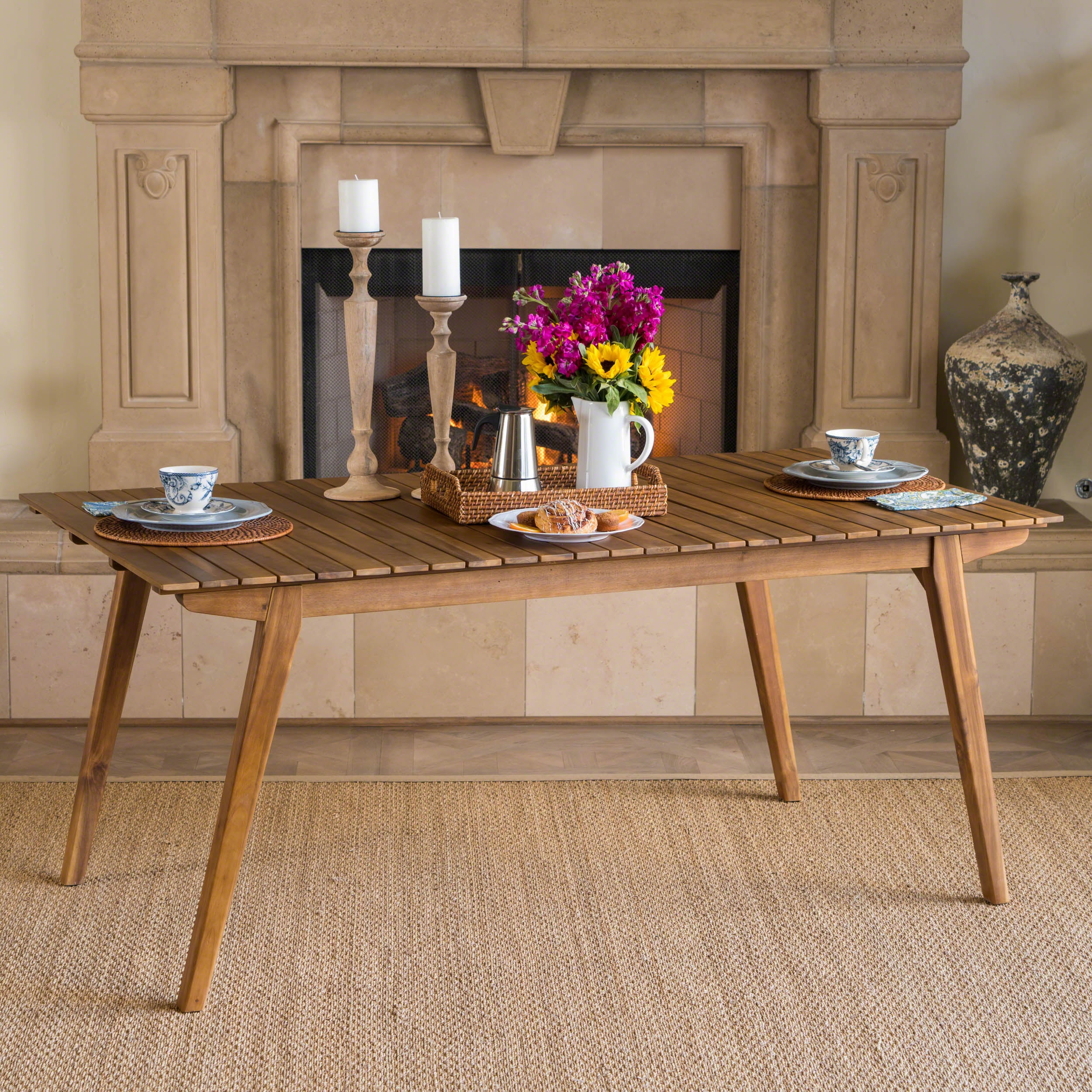 Noble House Perry Indoor Acacia Wood Dining Table Teak Finish