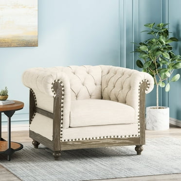 Noble House Dowd Fabric Tufted Wingback Rocking Chair, Beige and Dark ...