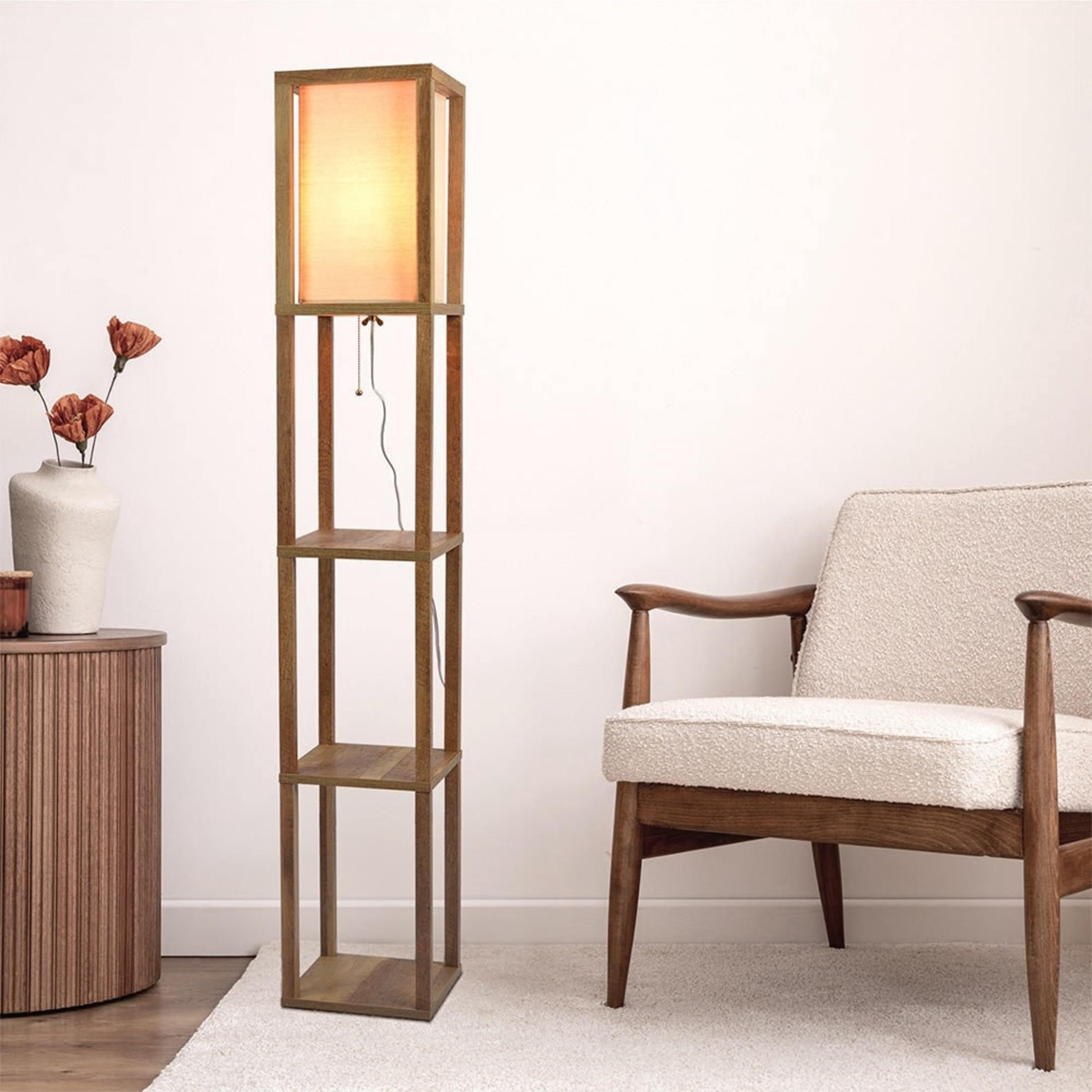 Noble House Pinnacle Shelf Floor Lamp, Wood Frame with Long Shade for ...