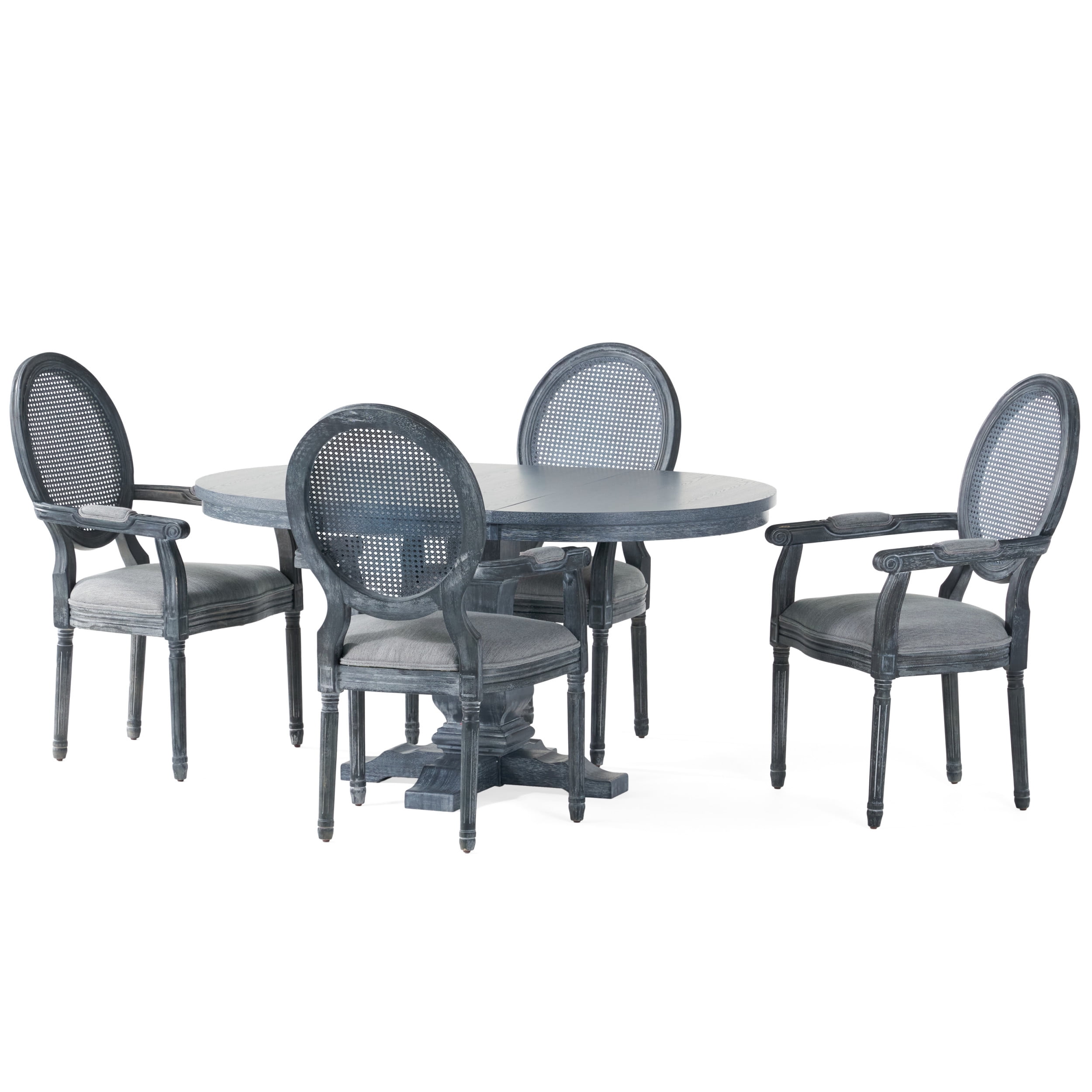 Noble House Plevna Wood and Cane 5-Piece Expandable Oval Dining Set ...