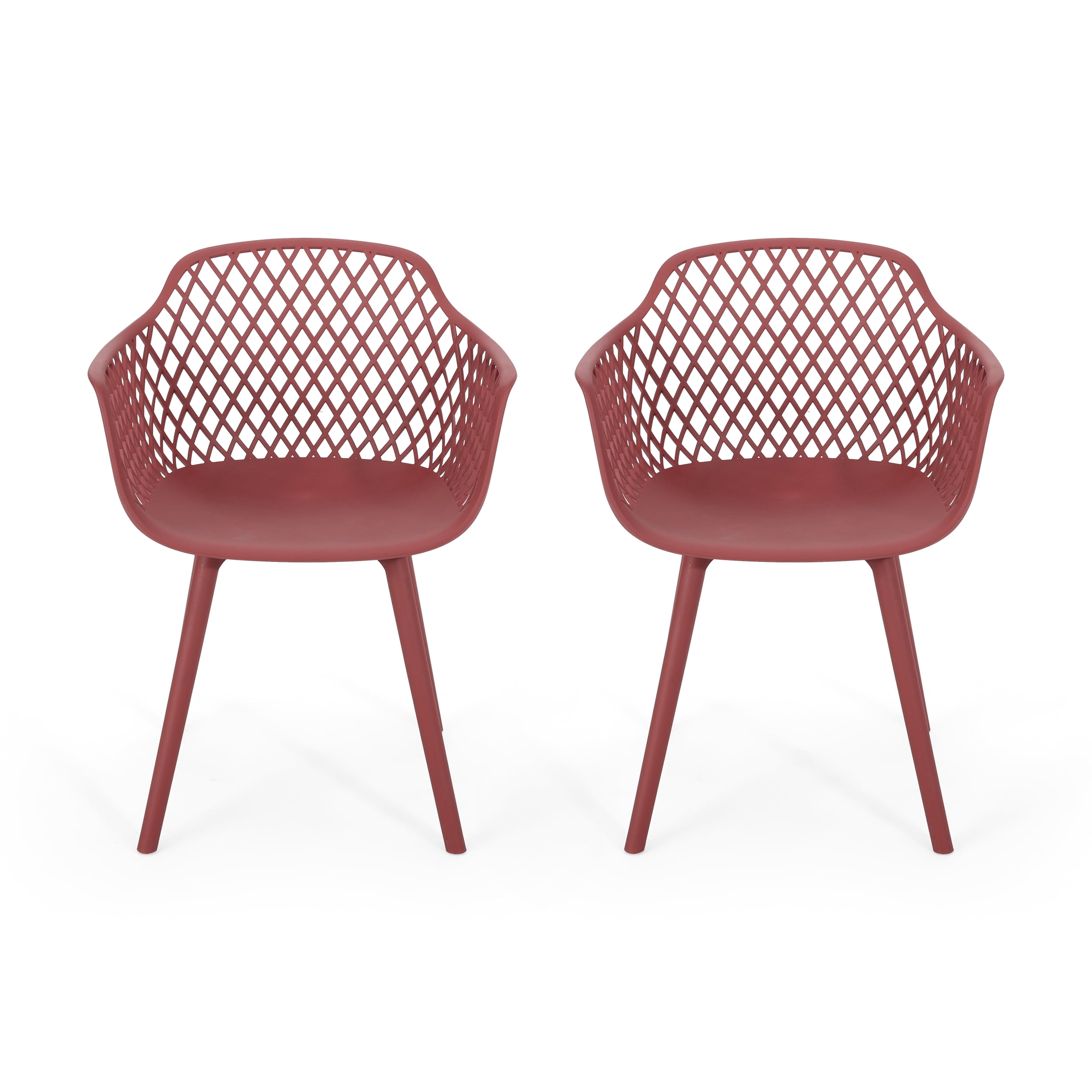 Noble House Poppy Plastic Patio Dining Arm Chair in Red (Set of 2 ...