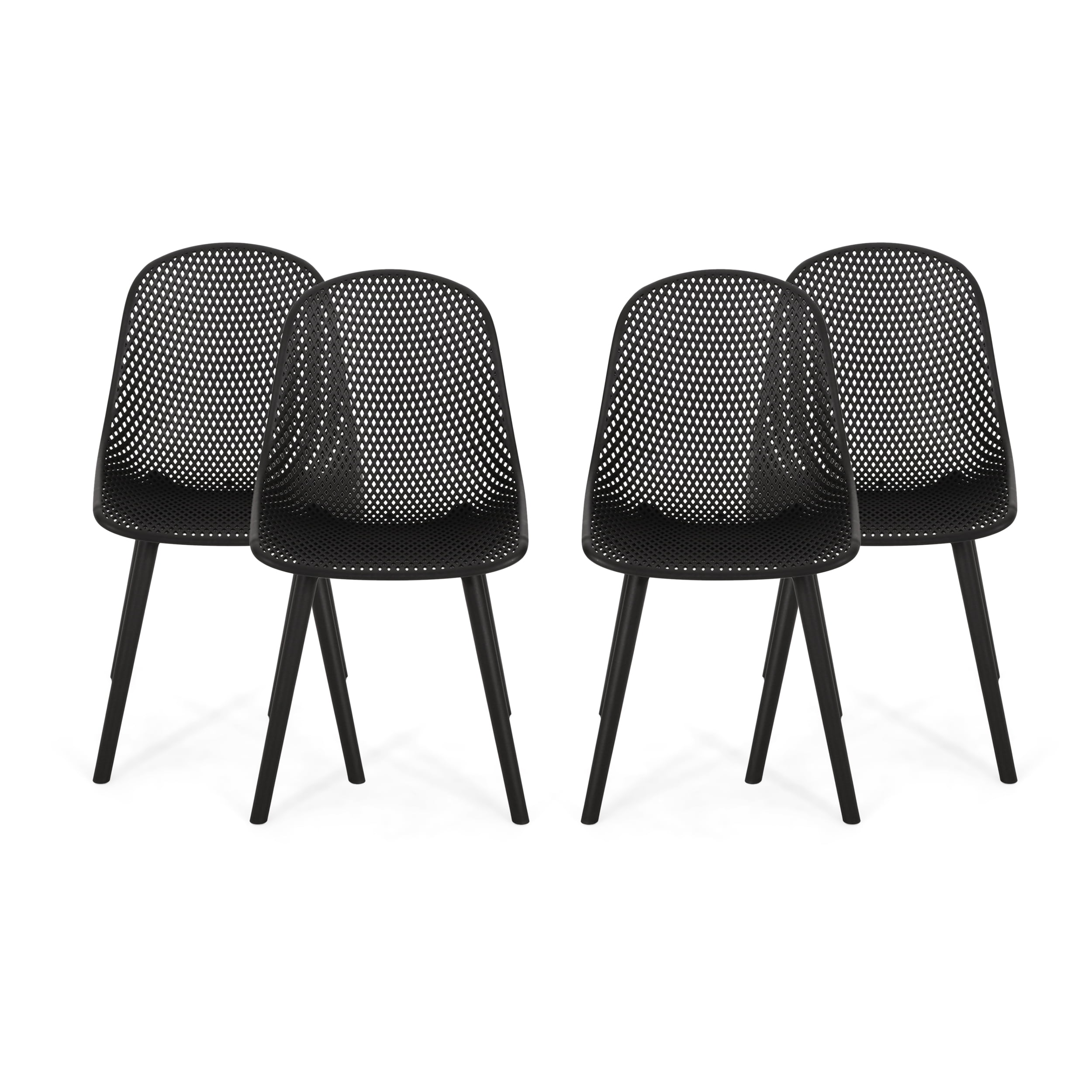 Noble House Posey Plastic Patio Dining Chair in Black (Set of 4 ...