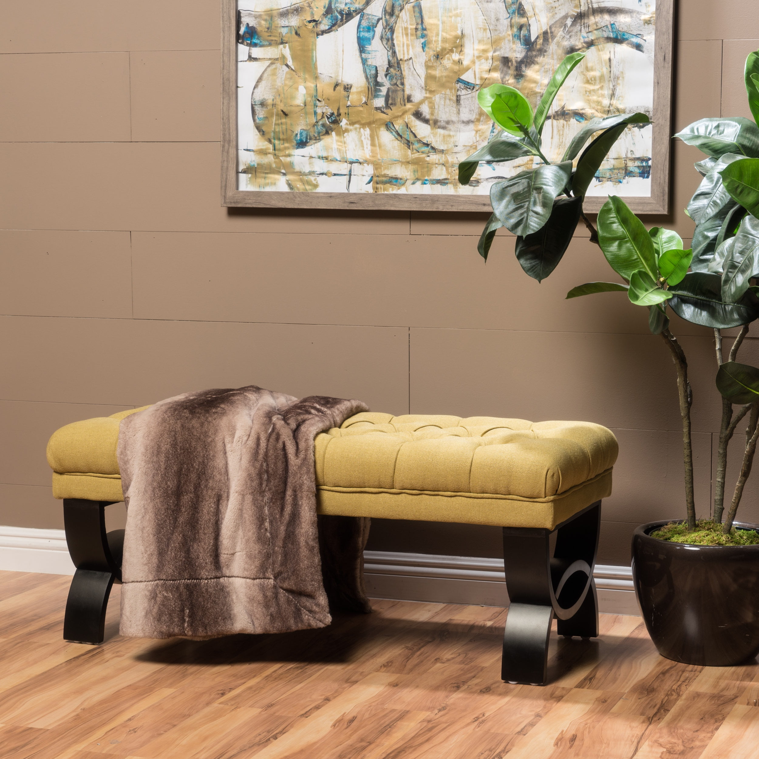 Noble House Pullman Tufted Fabric Bench Ottoman, Light Green - Walmart.com