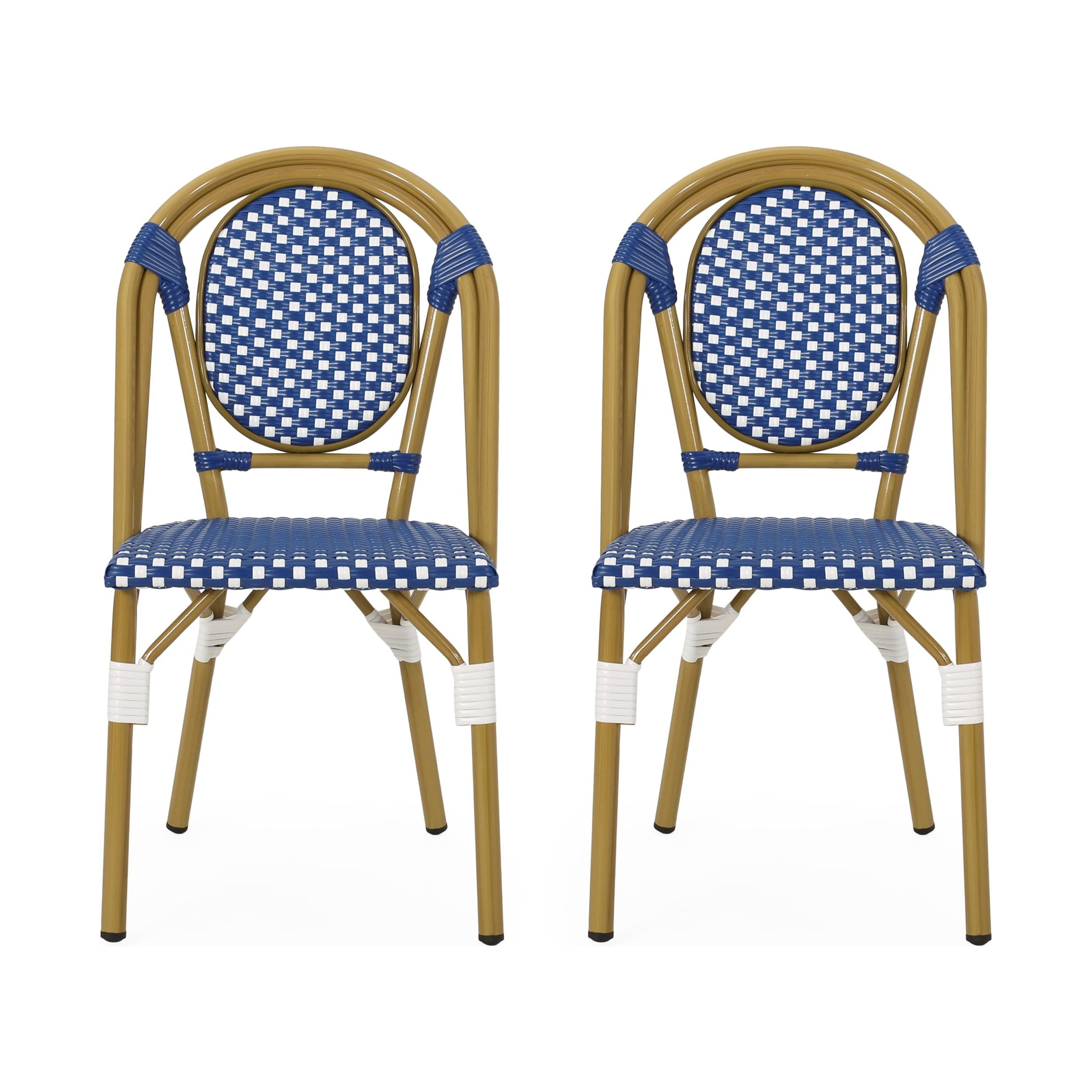 Noble House Remi Aluminum & Faux Rattan Bistro Chairs in Blue/White ...