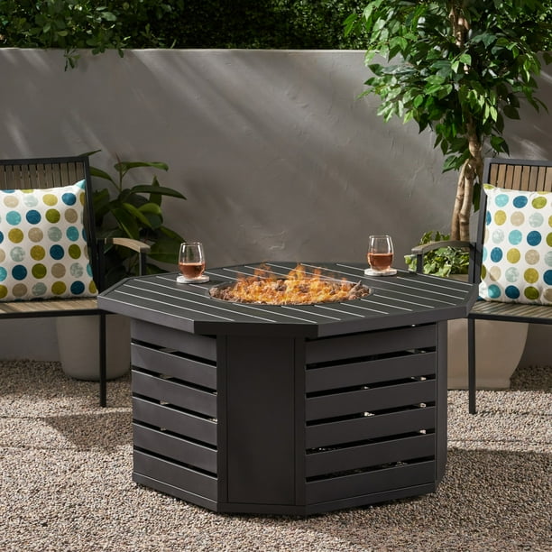 Noble House Rene Outdoor Octagonal Iron Fire Pit in Matte Black ...