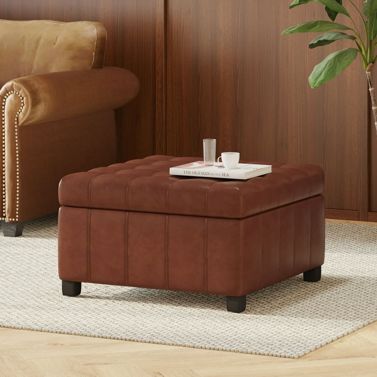 Cognac leather storage ottoman store