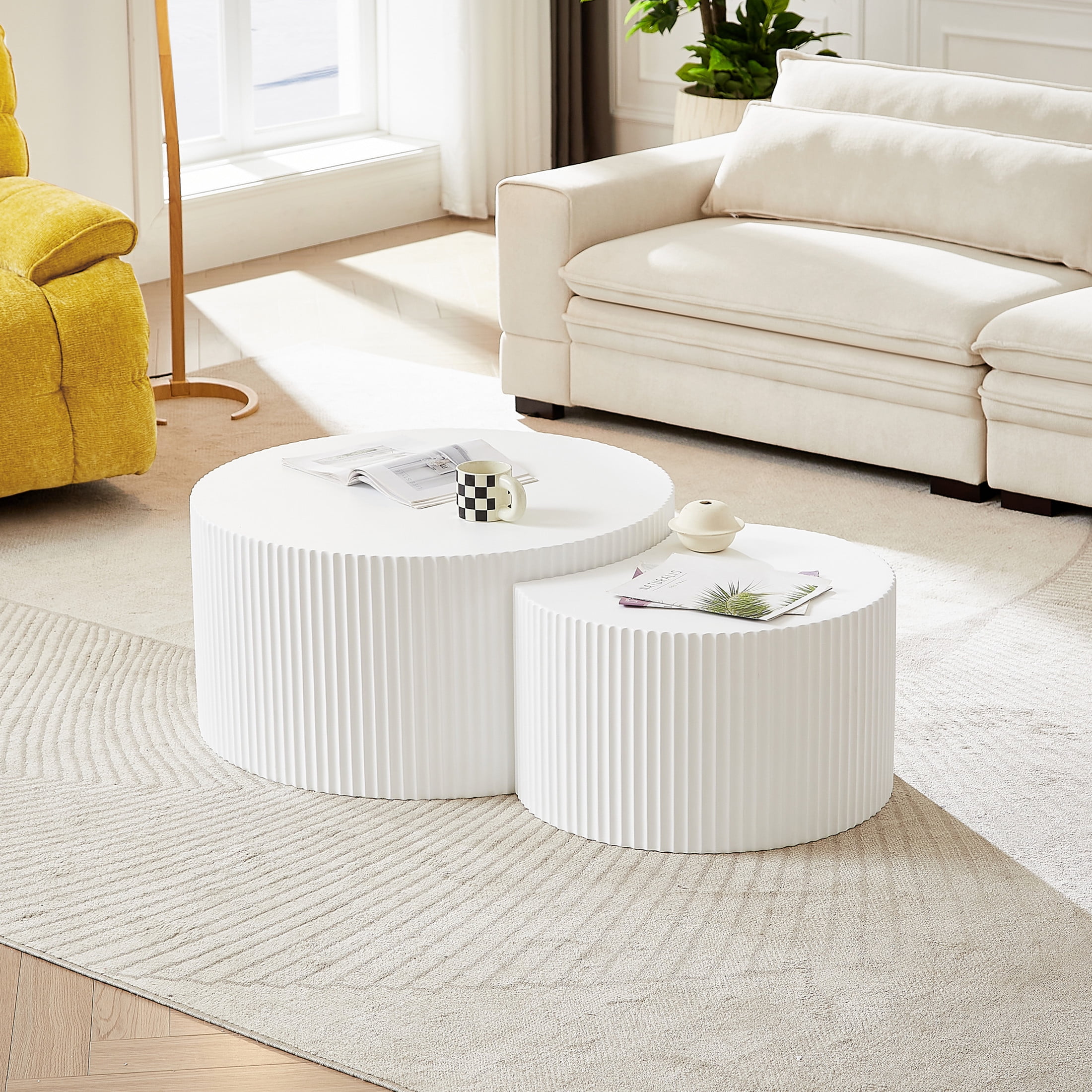 Noble House Round & Half-Moon Nesting Tables, MDF Handcrafted Relief Coffee Table, Space-Saving ...