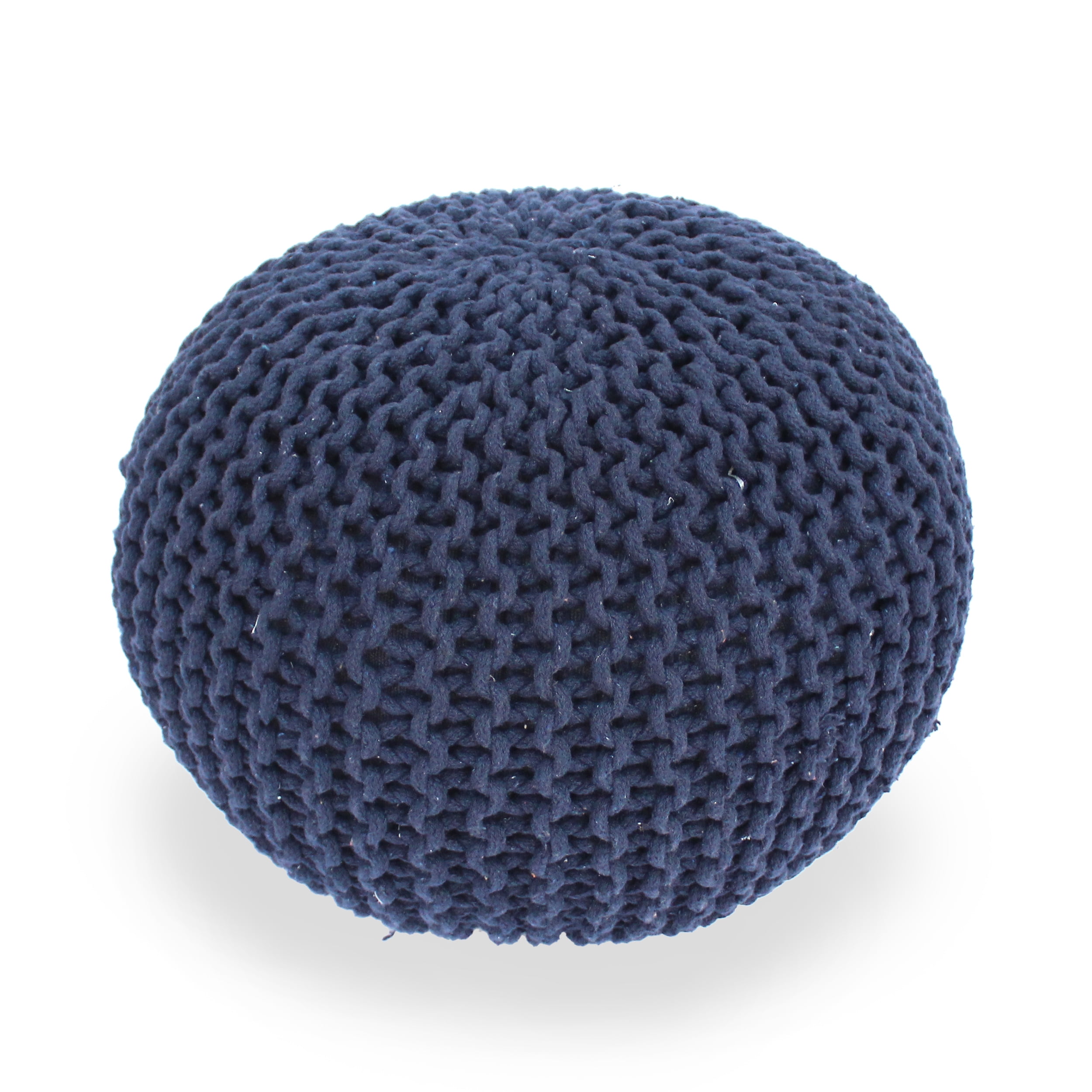 Noble House Plush Cotton Pouf - Blue Knit Weave - 20x20x14 - Walmart.com
