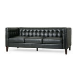 Noble House Sadlier Faux Leather Tufted Sofa, Midnight Black, Brown ...
