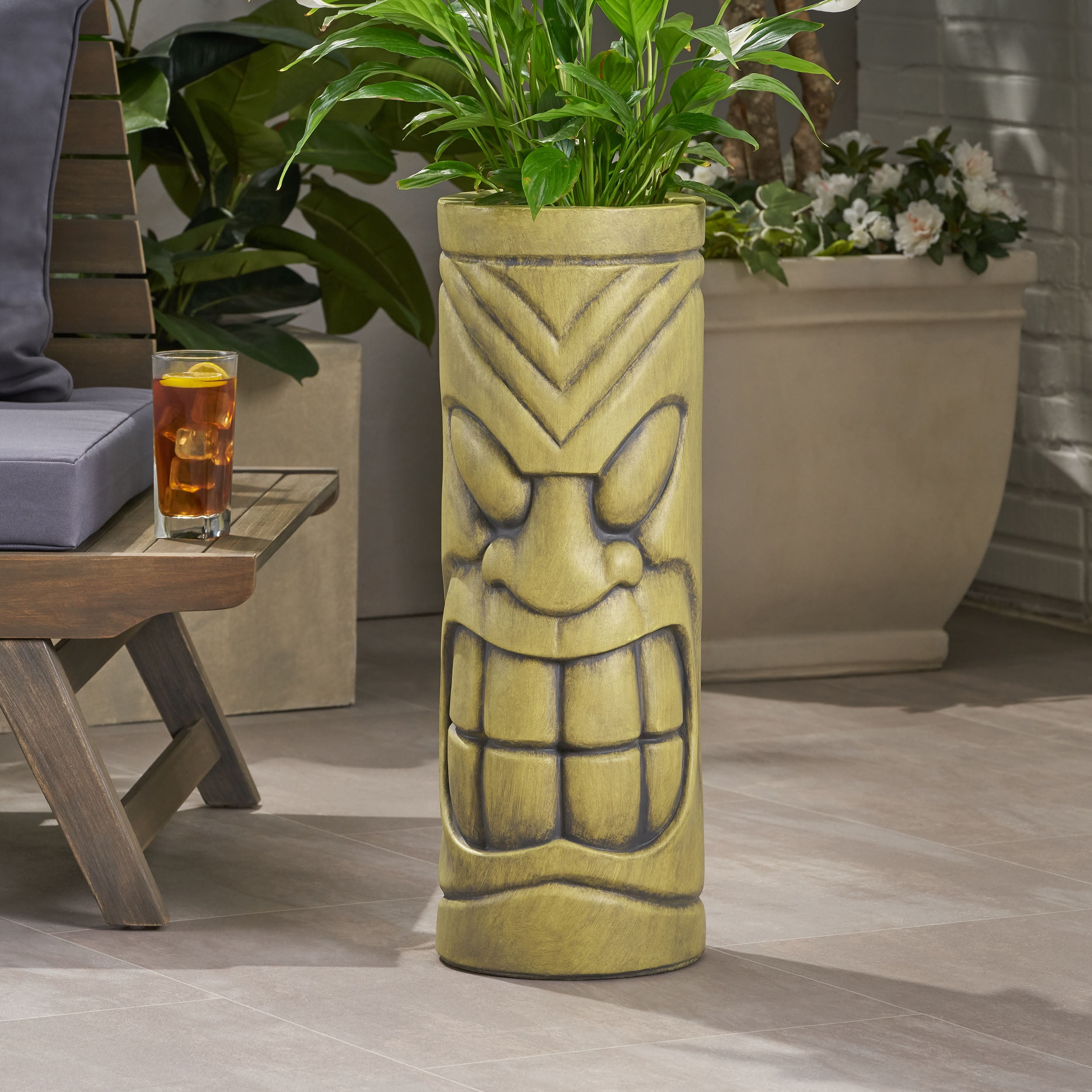 Noble House Saguard Outdoor Cast Stone Polynesian Urn Planter - Walmart.com