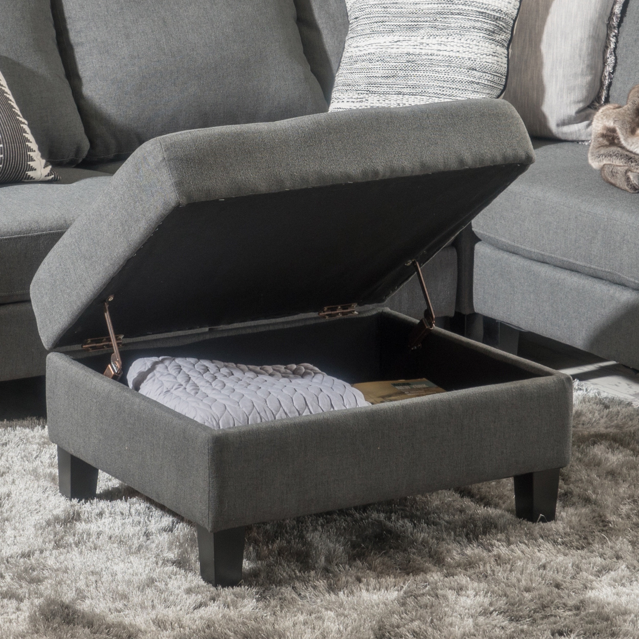 Free Shipping! Noble House Sahara Upholstered Storage Ottoman Dark Grey ...