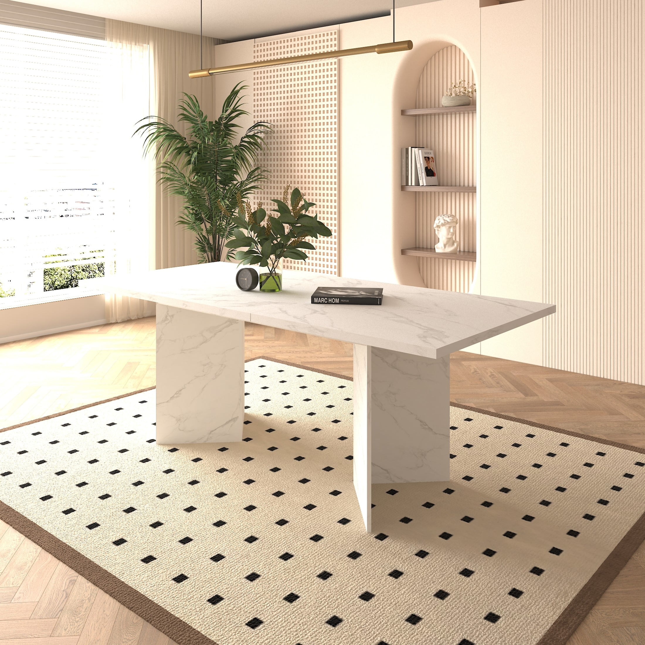 Noble House Seaman 78.74" Faux Marble Extendable Dining Room Table for ...
