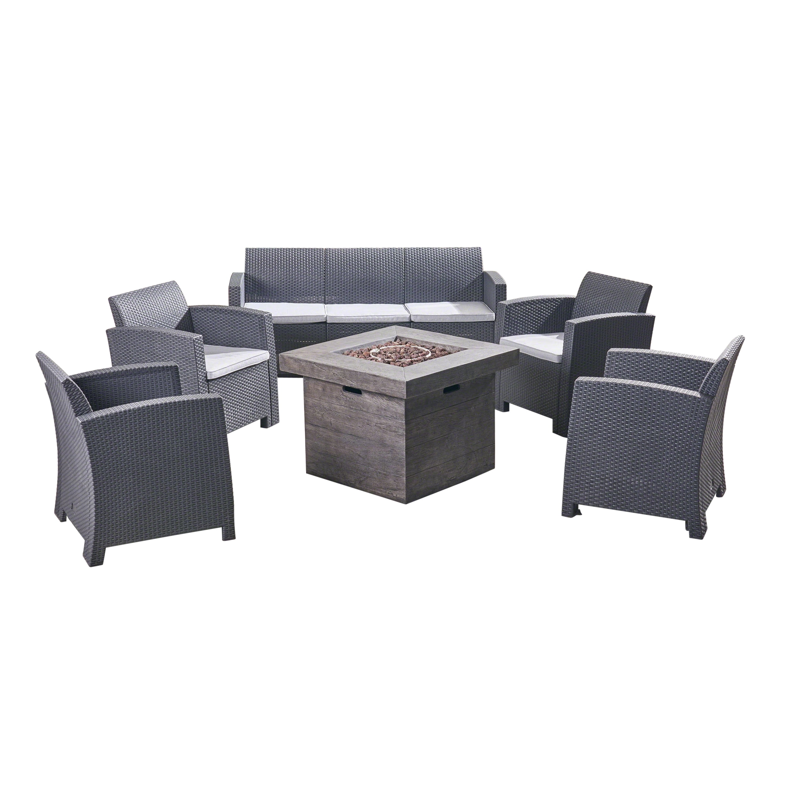 Noble House Selway Outdoor 7-Seater Chat Set w/ Fire Pit Gray - Walmart.com