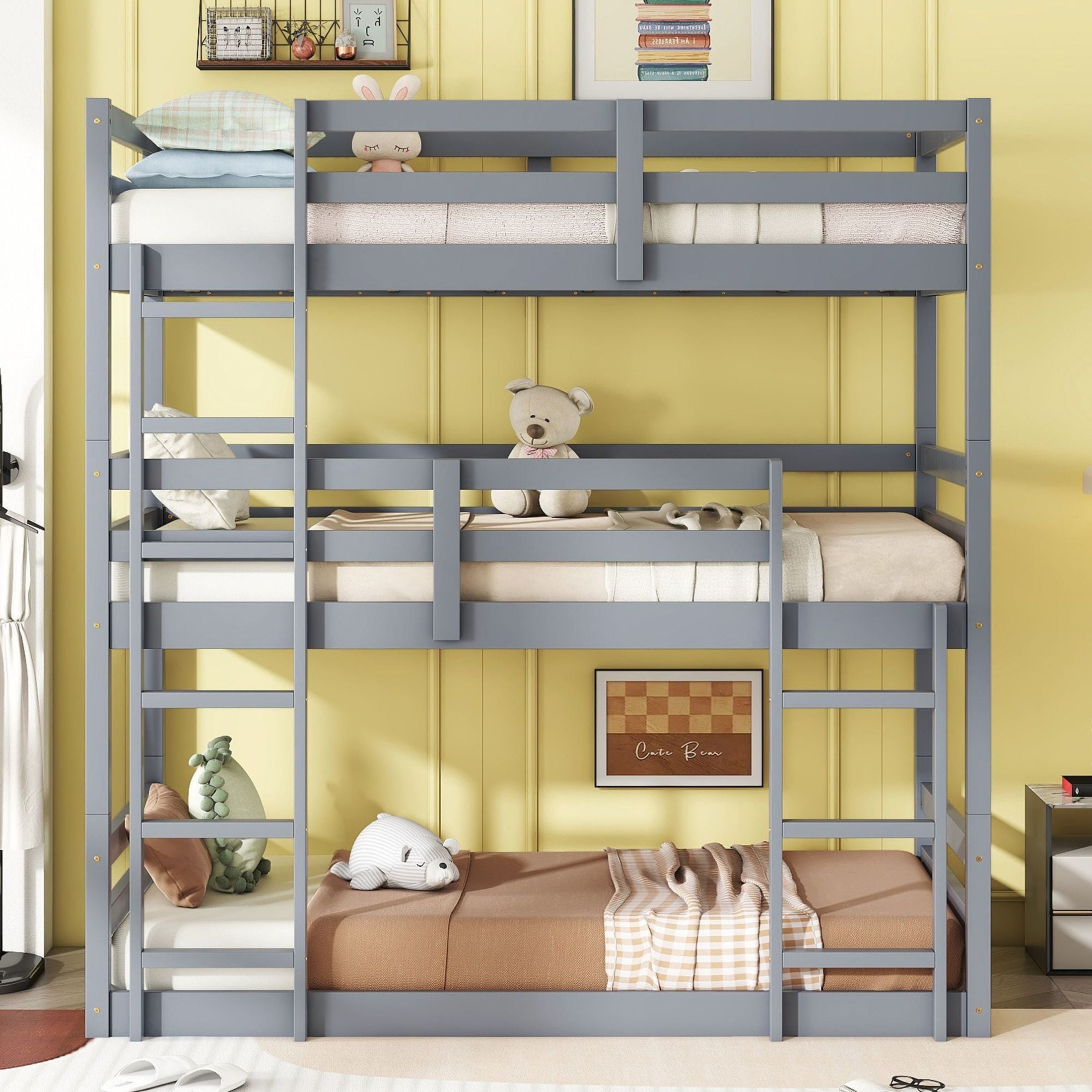 Noble House Shasha Triple Rubber Wood Bunk Bed, Convertible Twin over ...